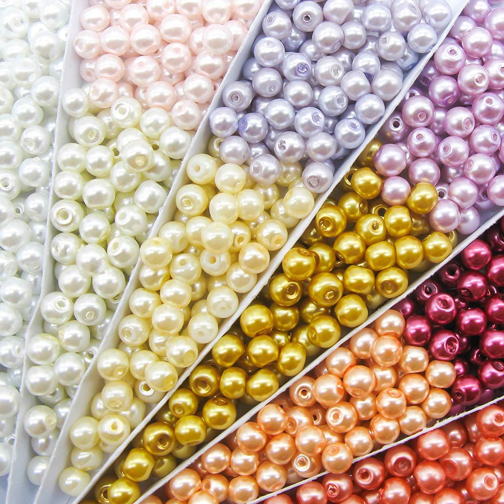 Amazon.com: Pearl Beads for Jewelry Making, Caffox 1680PCS Round Glass ...