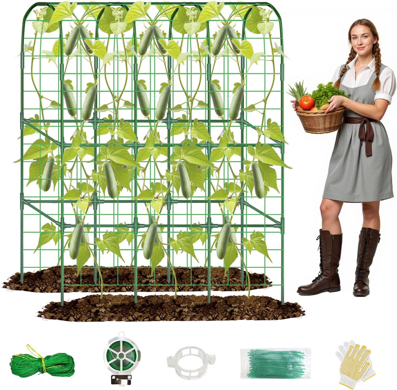 Amazon.com : Premium Cucumber Trellis for Raised Beds - 64"×48" U ...