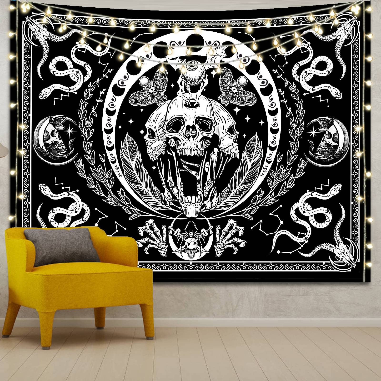 Apdidl Skull Tapestry for Bedroom Aesthetic Skeleton Tapestry Black and ...