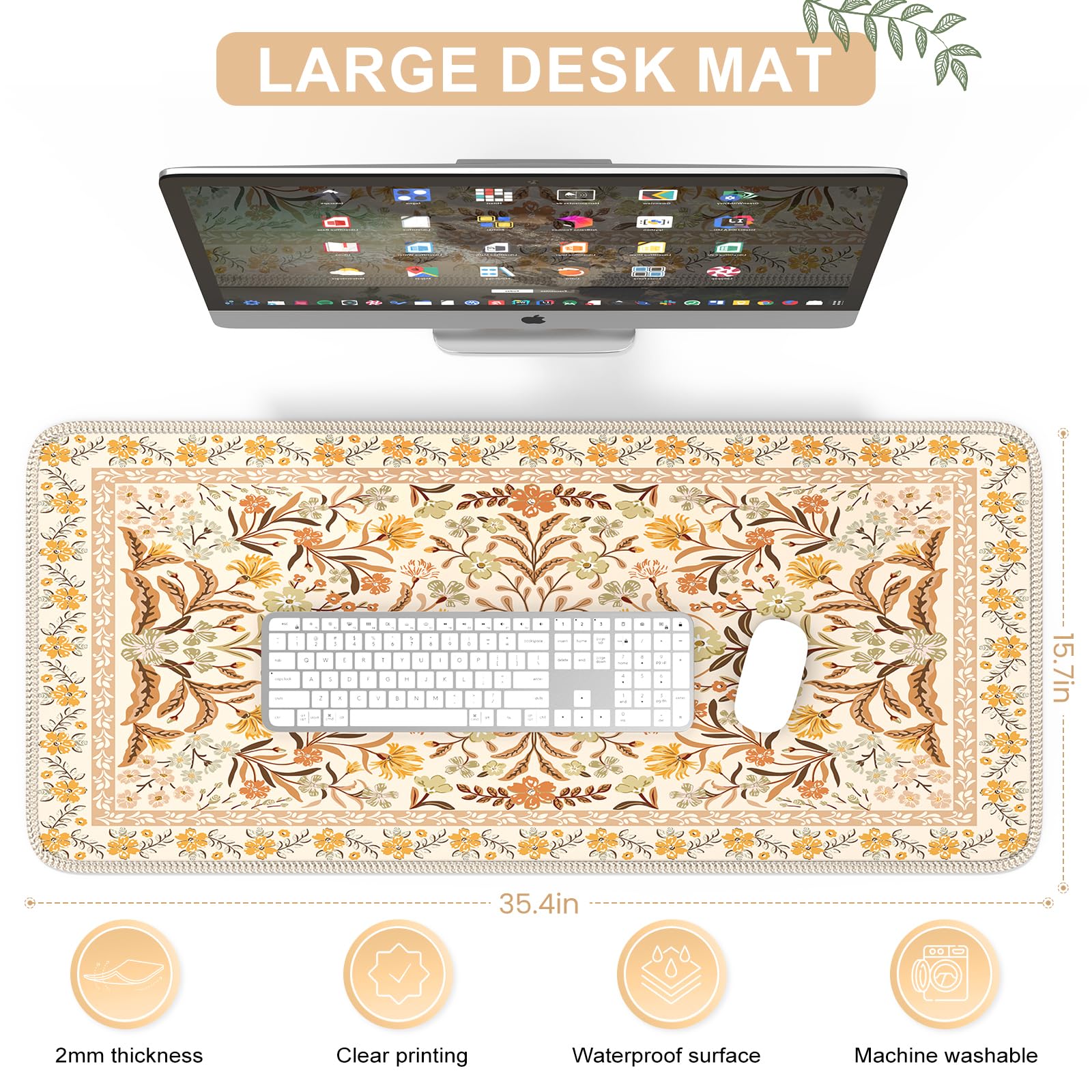 Snapklik.com : HAOCOO Desk Matt For Desktop, Floral Desk Mat, Cute Desk ...