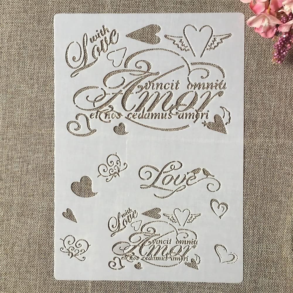 Amazon.com : A4 29cm French Amor Love Heart Stencils for Painting on ...