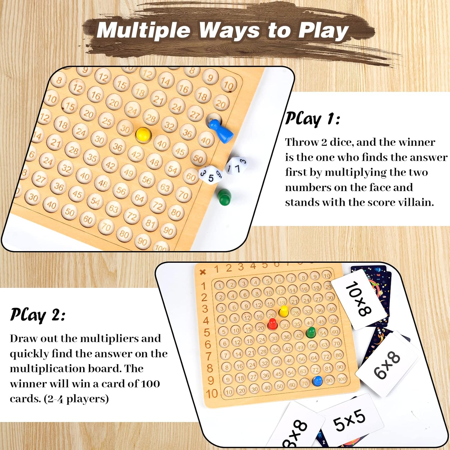 Wooden Math Multiplication Board, Multiplication Board Game, Wooden ...