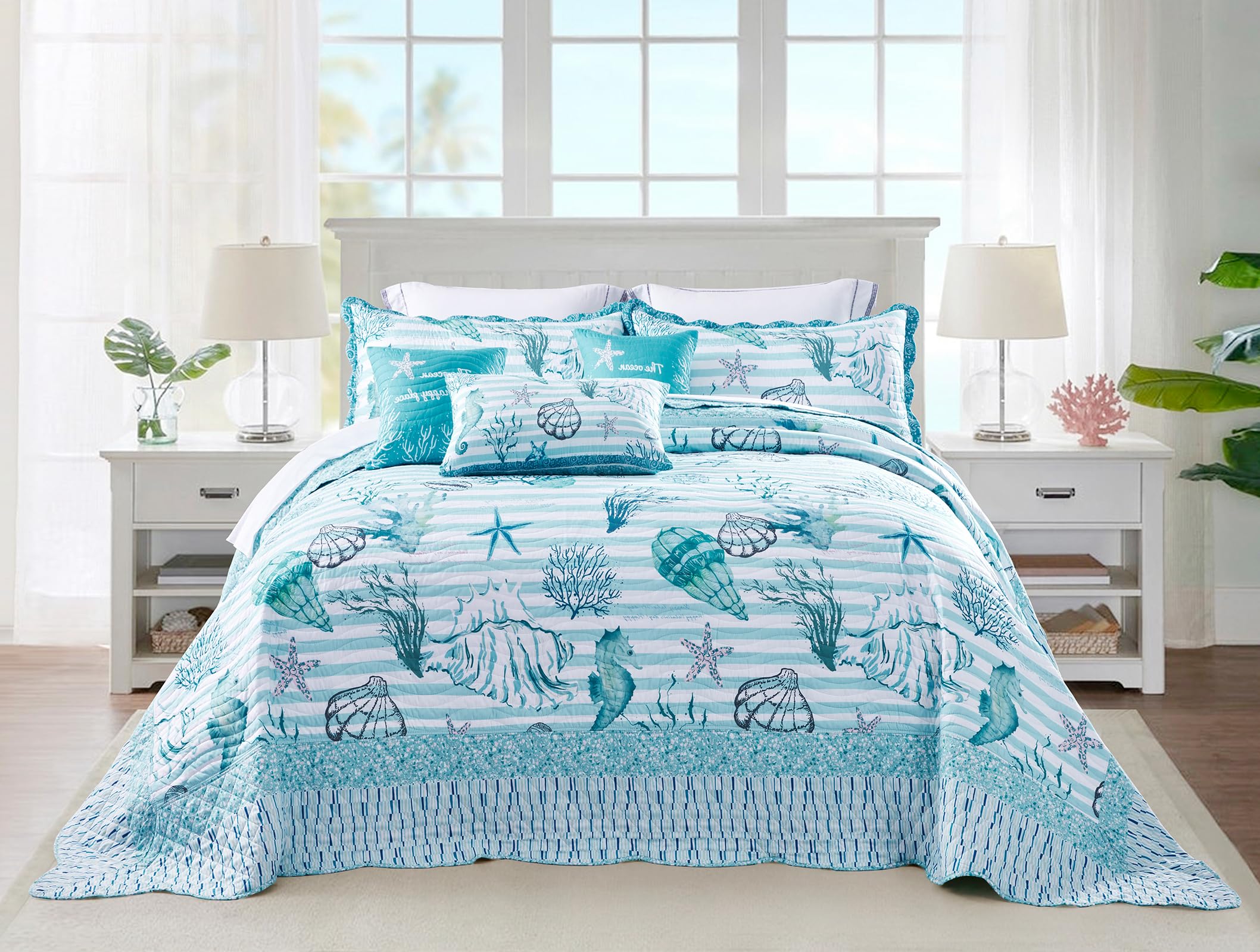 Snapklik.com : HZ & HY Coastal Oversized King Bedspread 138x122 Extra Wide