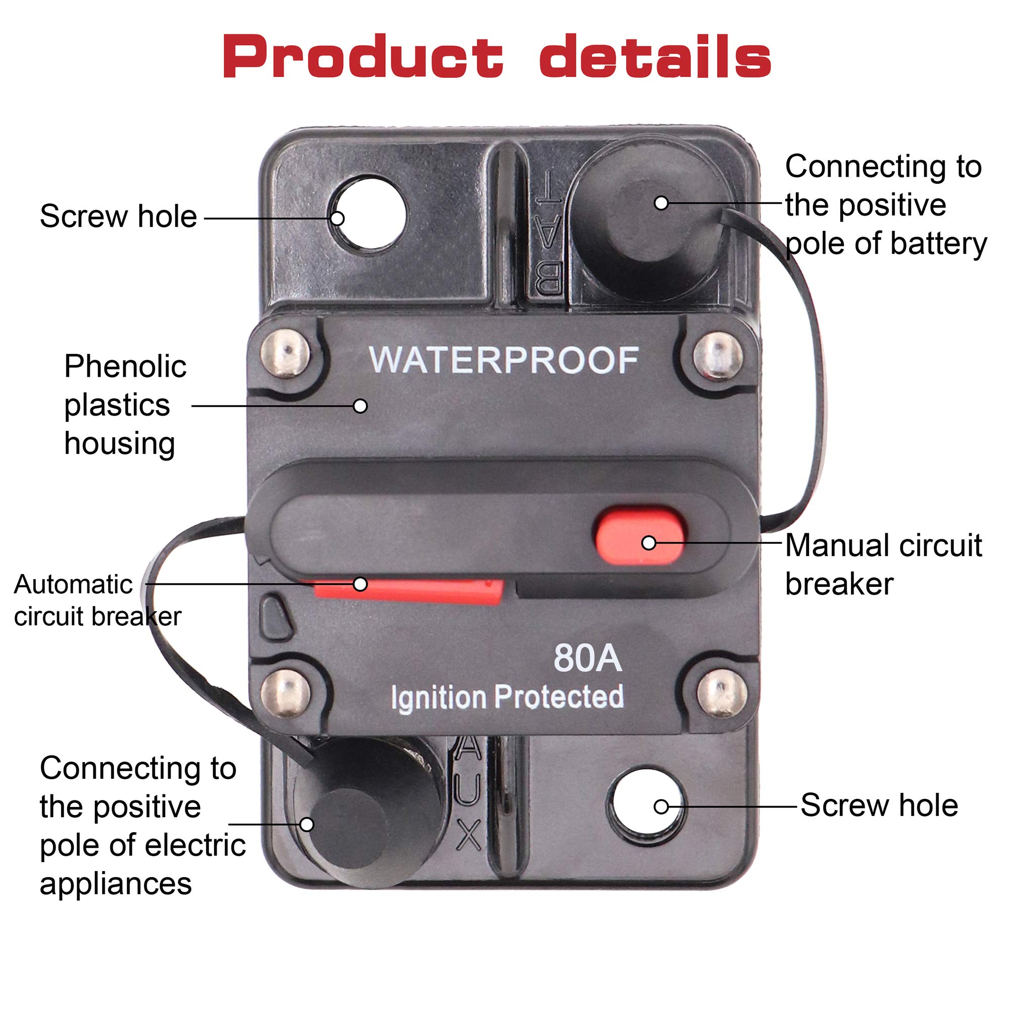 Snapklik.com : Welugnal 80 Amp Automotive Marine Circuit Breaker