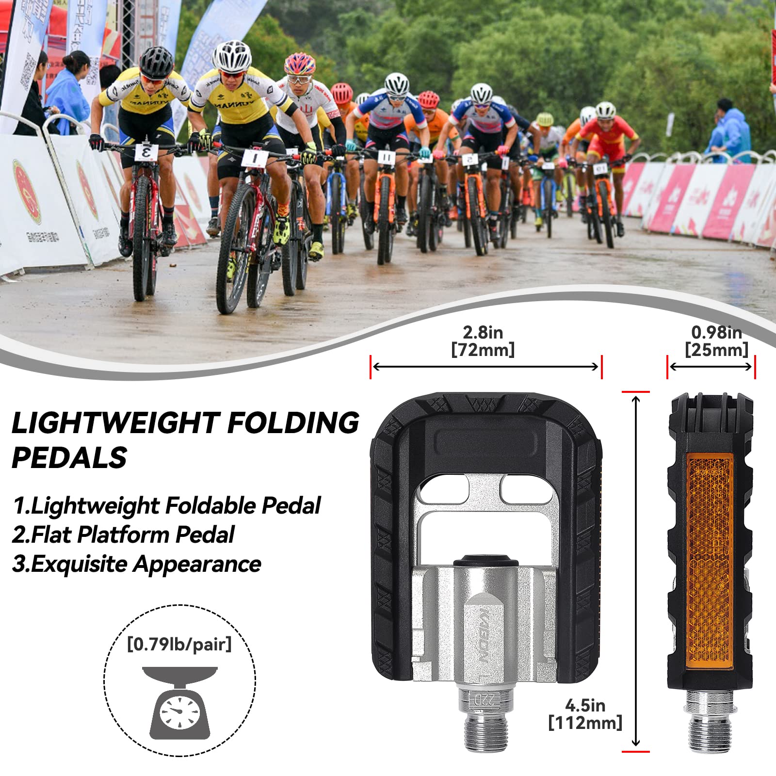 Folding Bike Pedals With Reflective Strip - 9/16" Mountain Bike Pedals ...