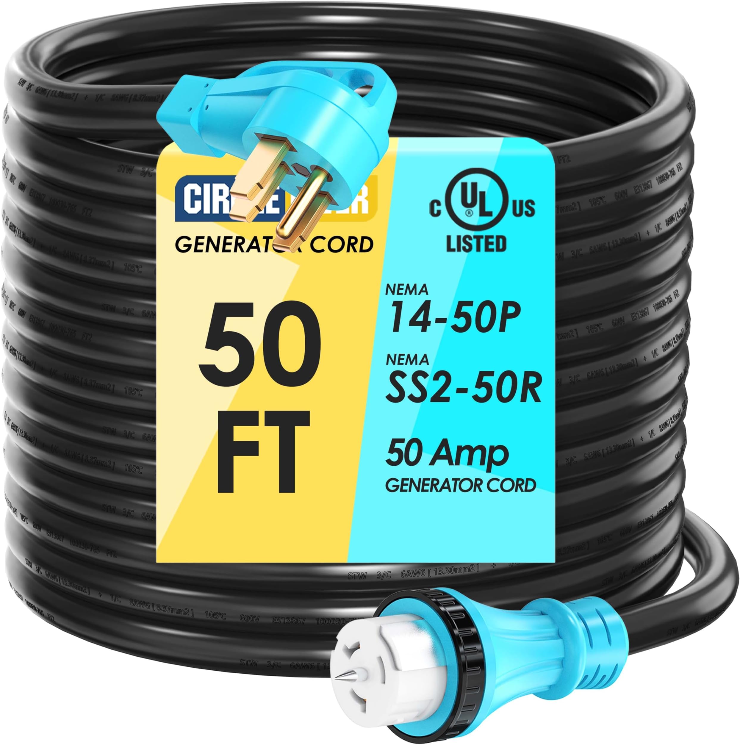 Amazon.com: PlugSaf 40 Amp Generator Cord, 75FT 40 Amp RV Extension ...