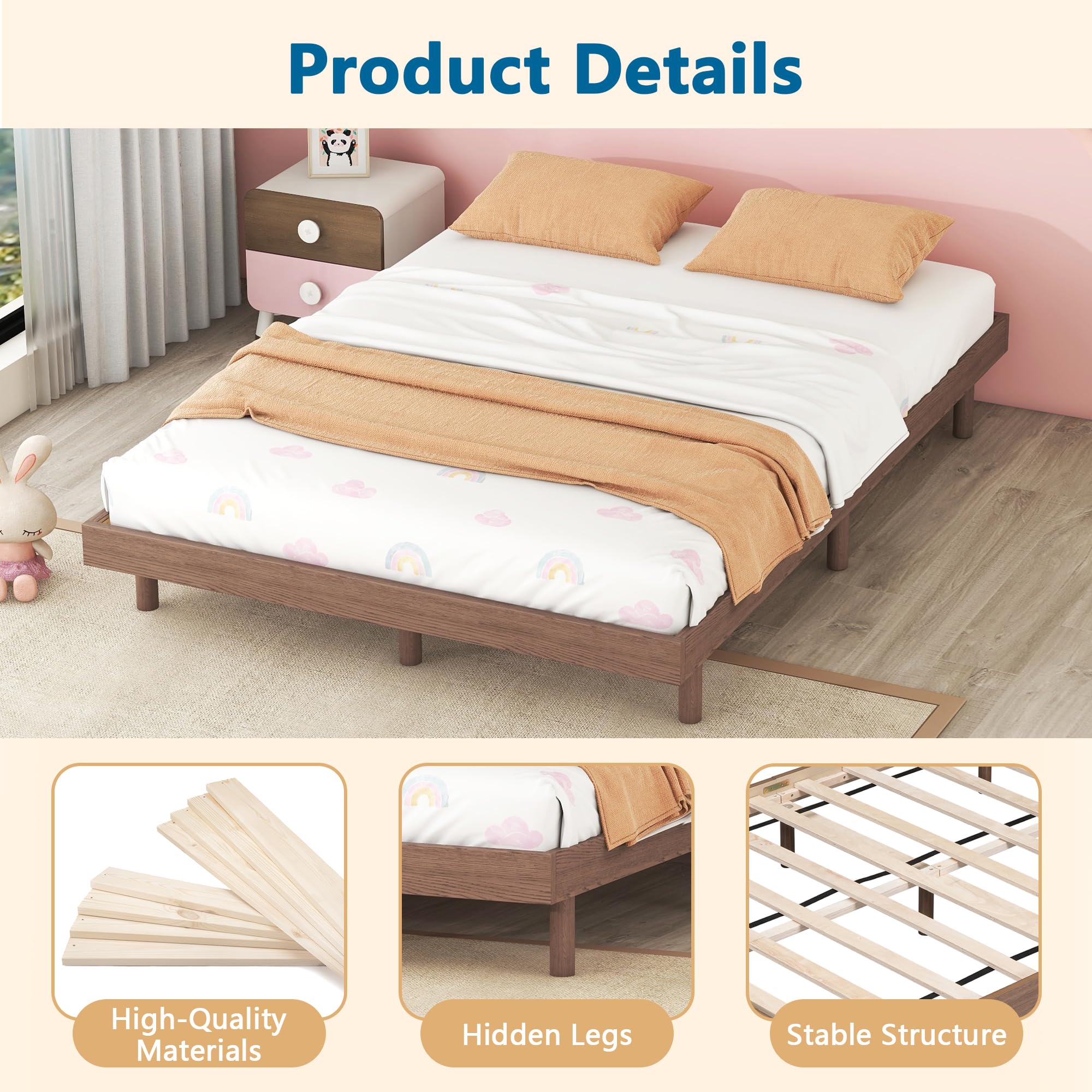 Snapklik.com : Full Size Floating Bed Frame, Modern Low Profile ...