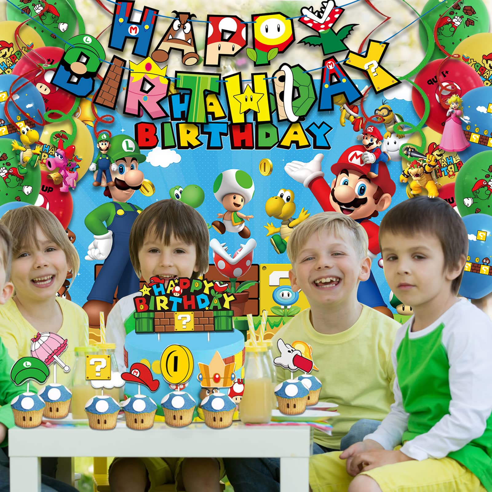 Snapklik.com : Mario Birthday Party Supplies Decorations Mario Backdrop ...