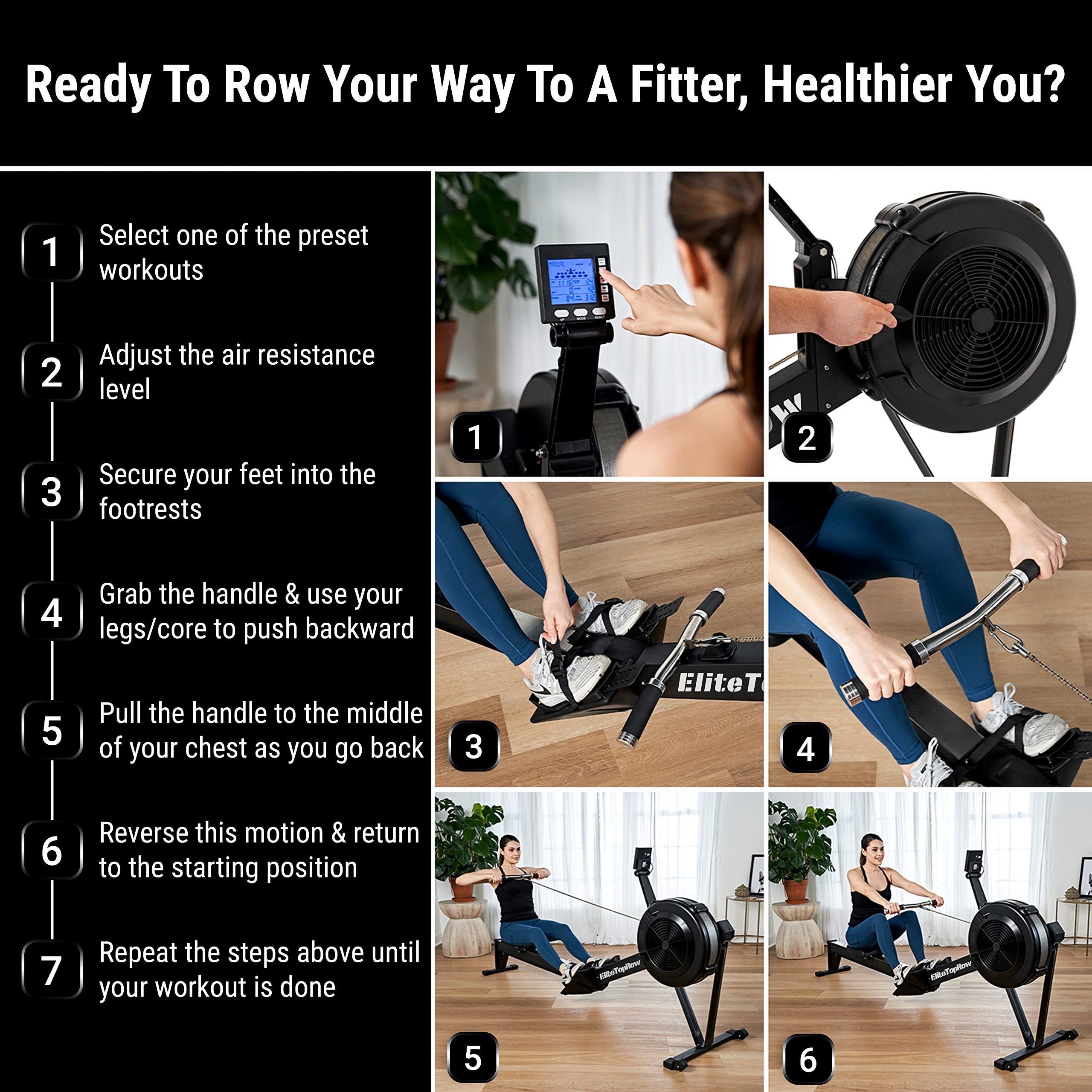 Buy EliteTopRow Rowing Machine, Ultra-Quiet Foldable Rowing Machines ...