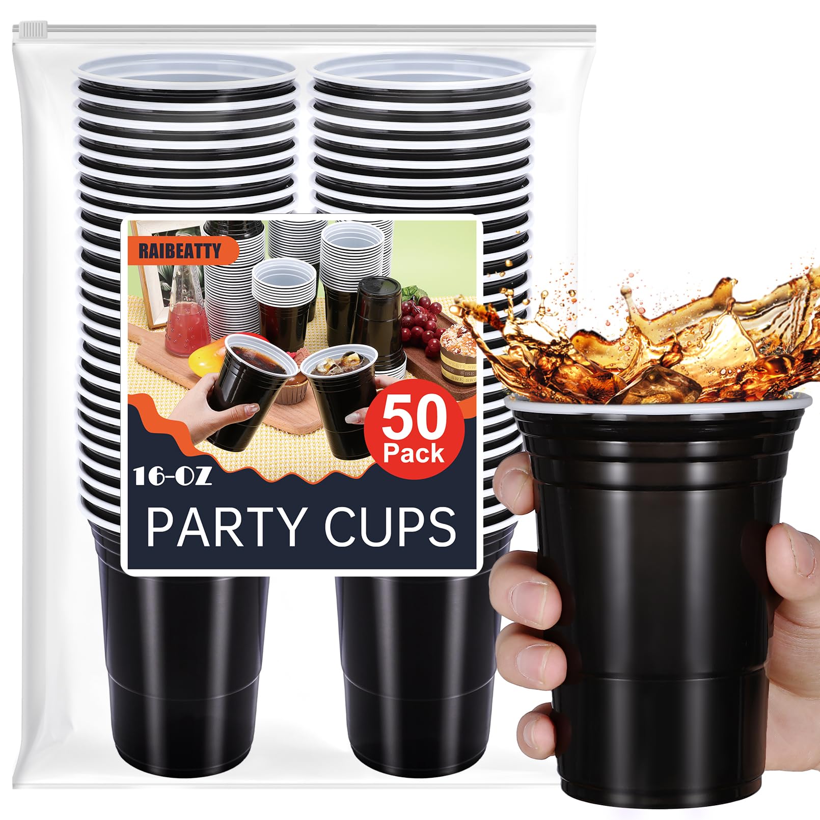 Amazon.com: RAIBEATTY Black Party Cups,50 Pack Black Plastic Cups ...