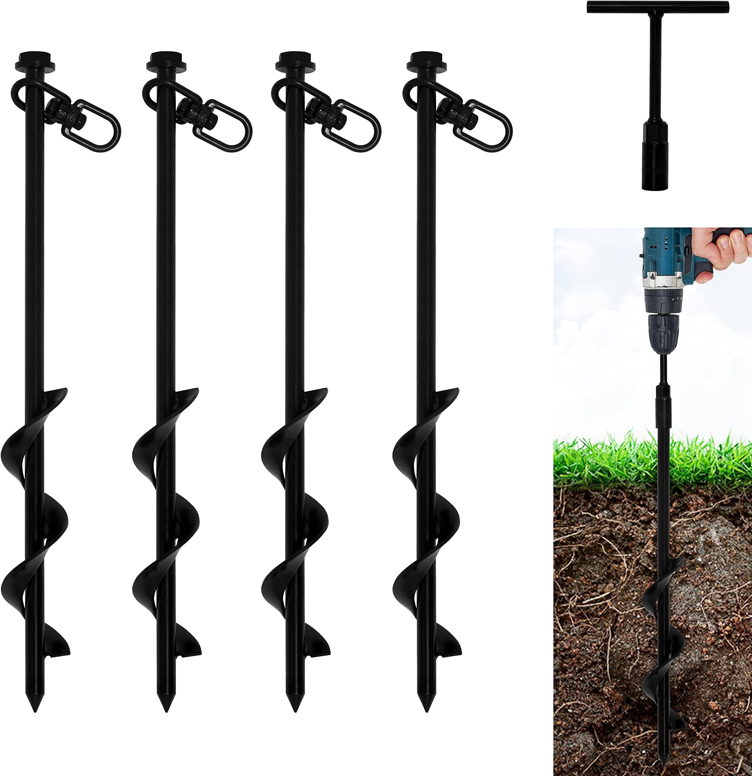 Amazon.com : VASGOR 18" Ground Anchors (4pcs) Easy to Use with Drill ...