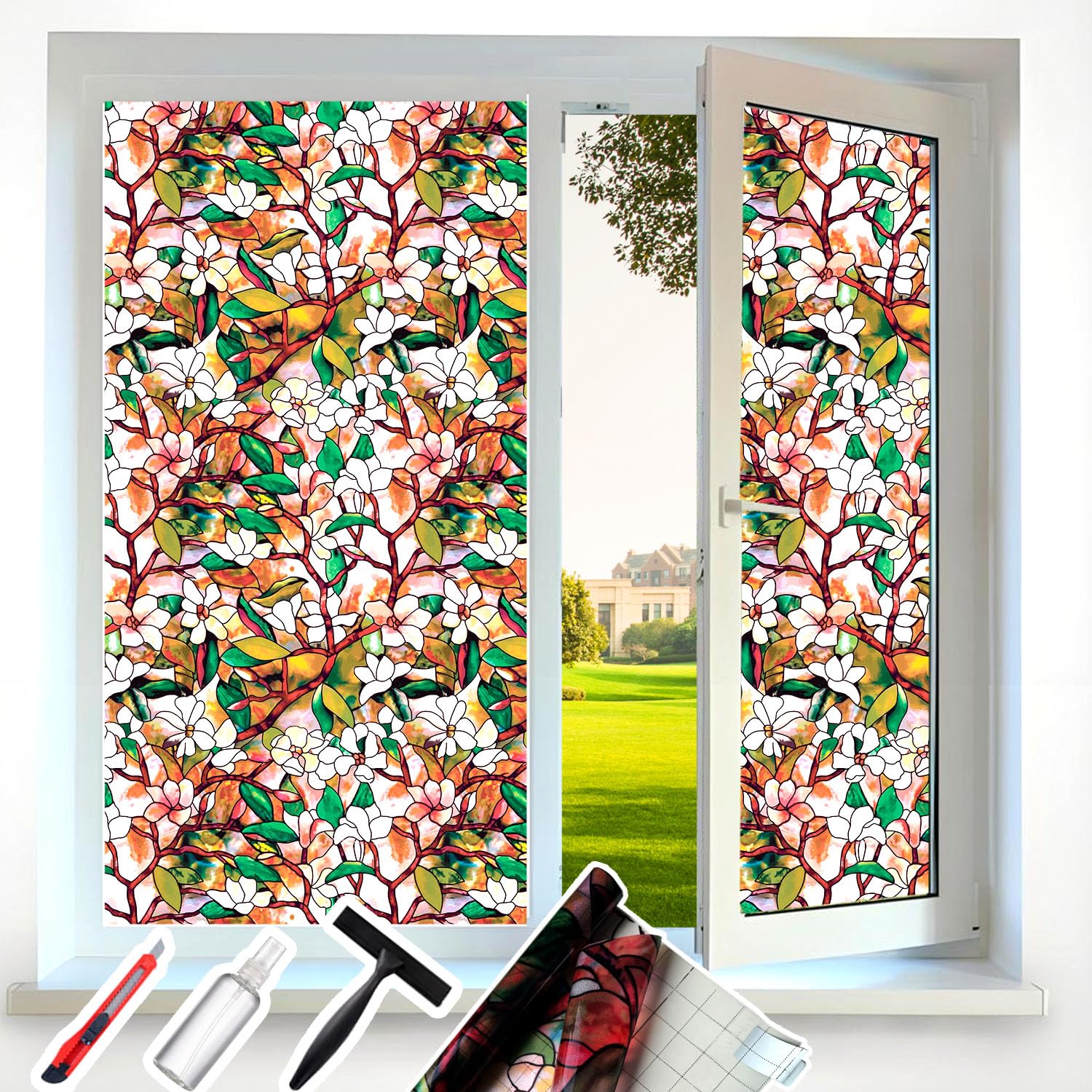 Amazon.com: Stained Glass Window Privacy Film Decorative with Free ...