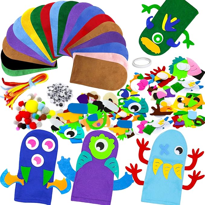 Amazon.com: 18 Pieces DIY Hand Puppets Making Kit Felt Sock Creative ...