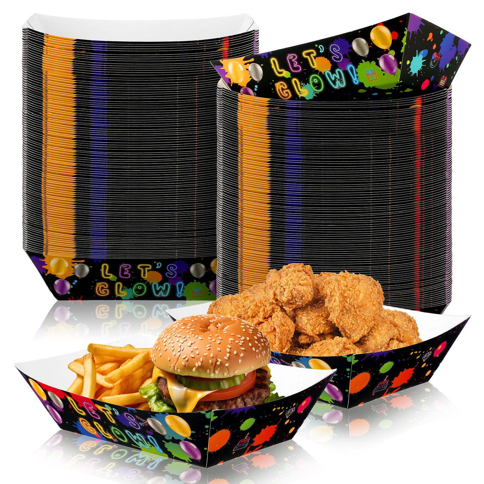 Amazon.com: Tenceur 100 Pcs 2lb Neon Party Supplies Paper Food Trays ...