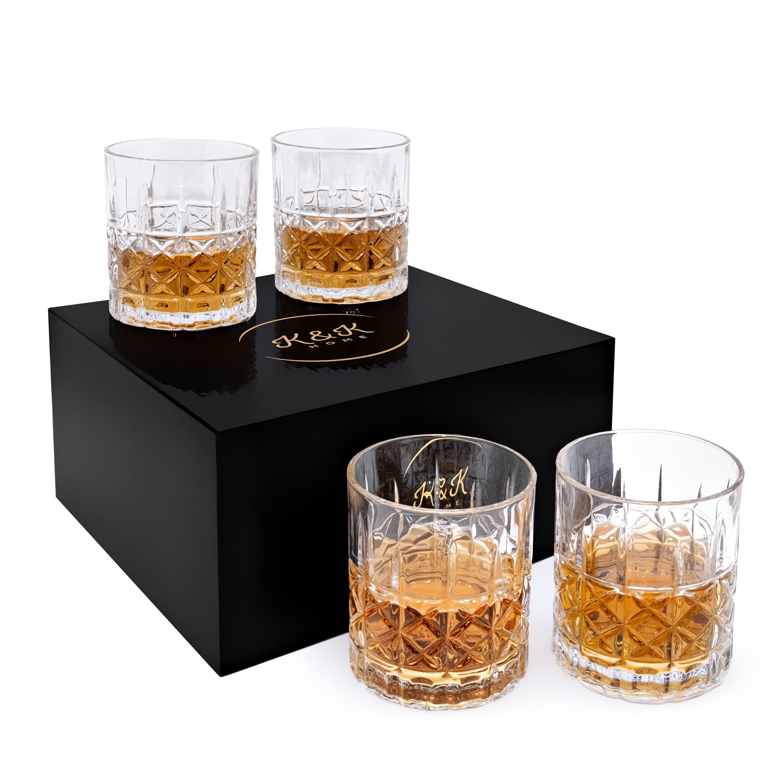 Amazon.com | K&K Home Whiskey Glasses Set of 4-12 Oz Unique Bourbon ...