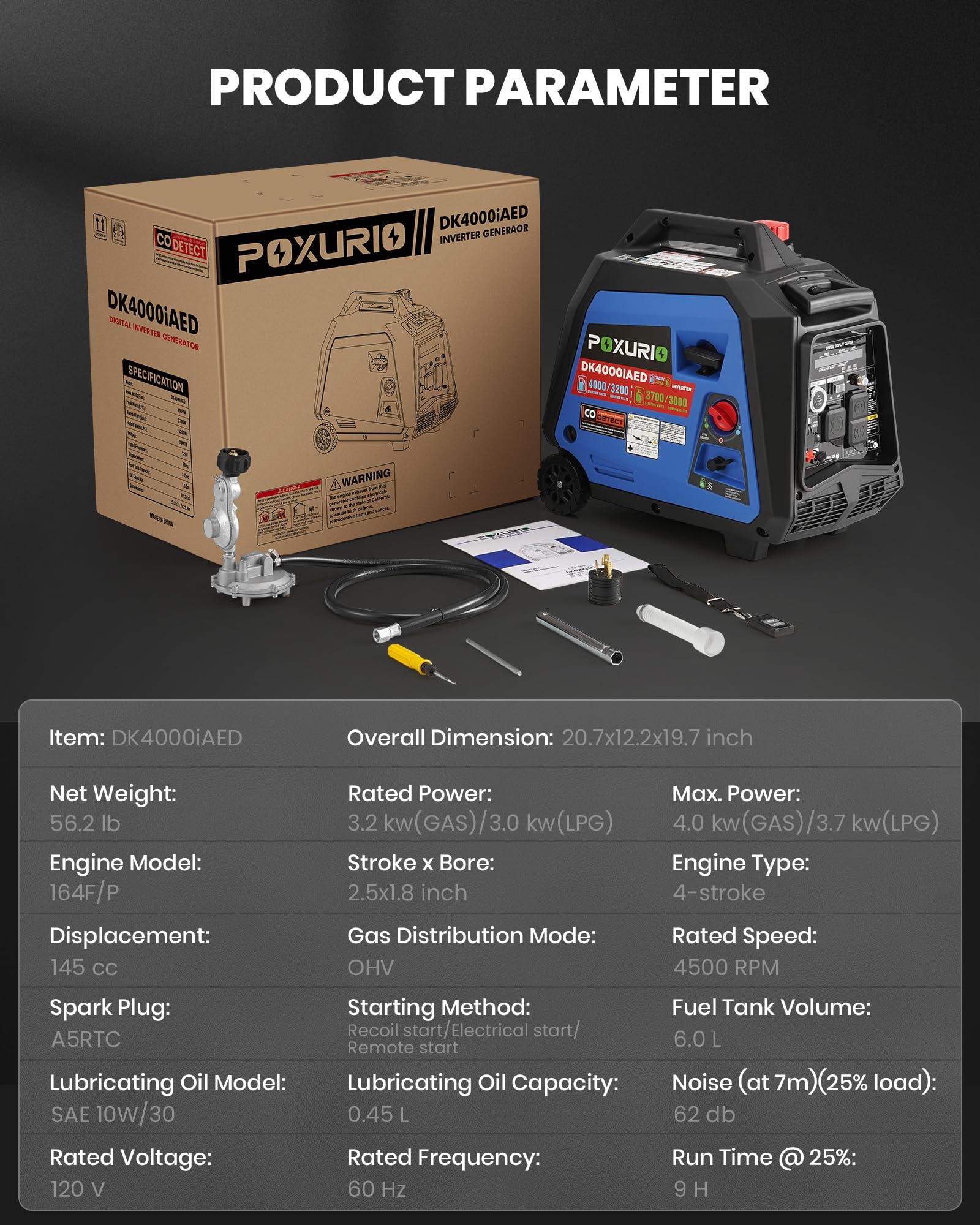 Snapklik.com : 4000 Watt Dual Fuel Inverter Generator, 120V Gas Propane ...