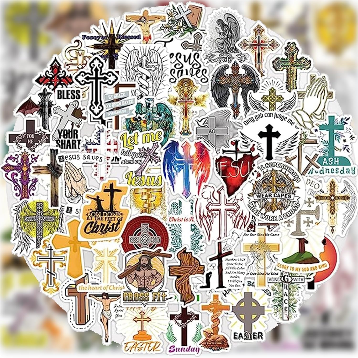 Amazon.com: 50 Cross Stickers, Cool Trendy Jesus Christian Vinyl ...