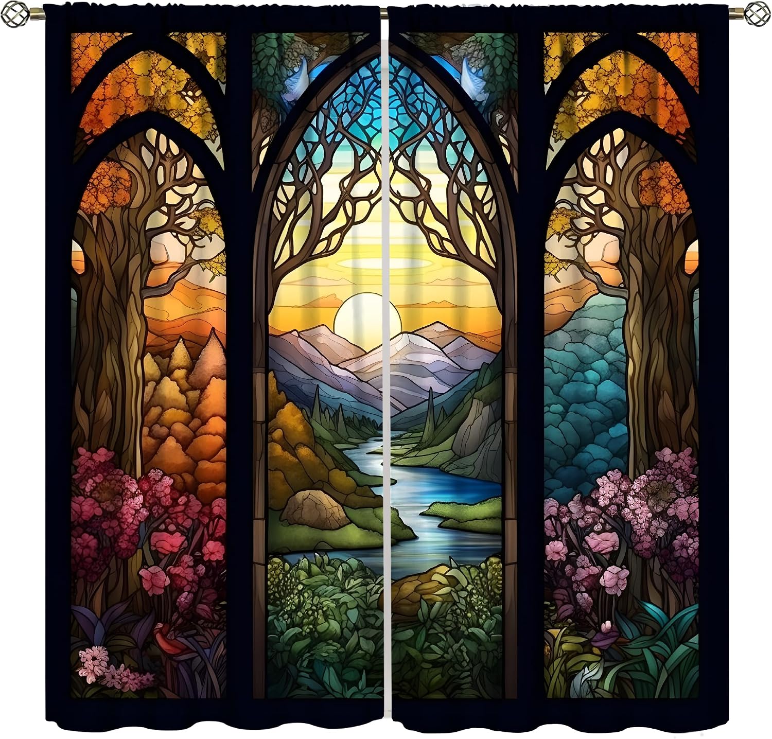 Amazon.com: Stained Glass Curtains, Stained Glass Curtains, Autumn ...