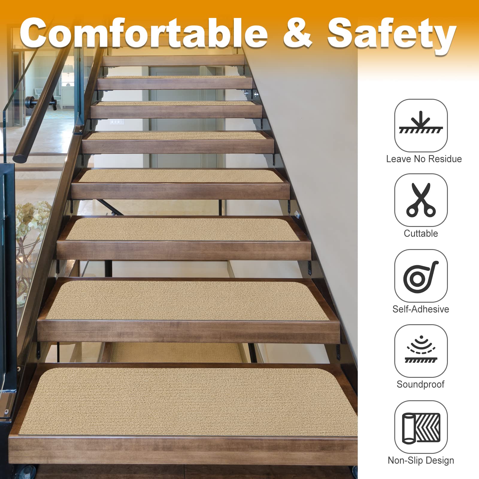Snapklik.com : SHIEN 8x30IN 15PCS Non-Slip Stair Treads Carpet, Self ...