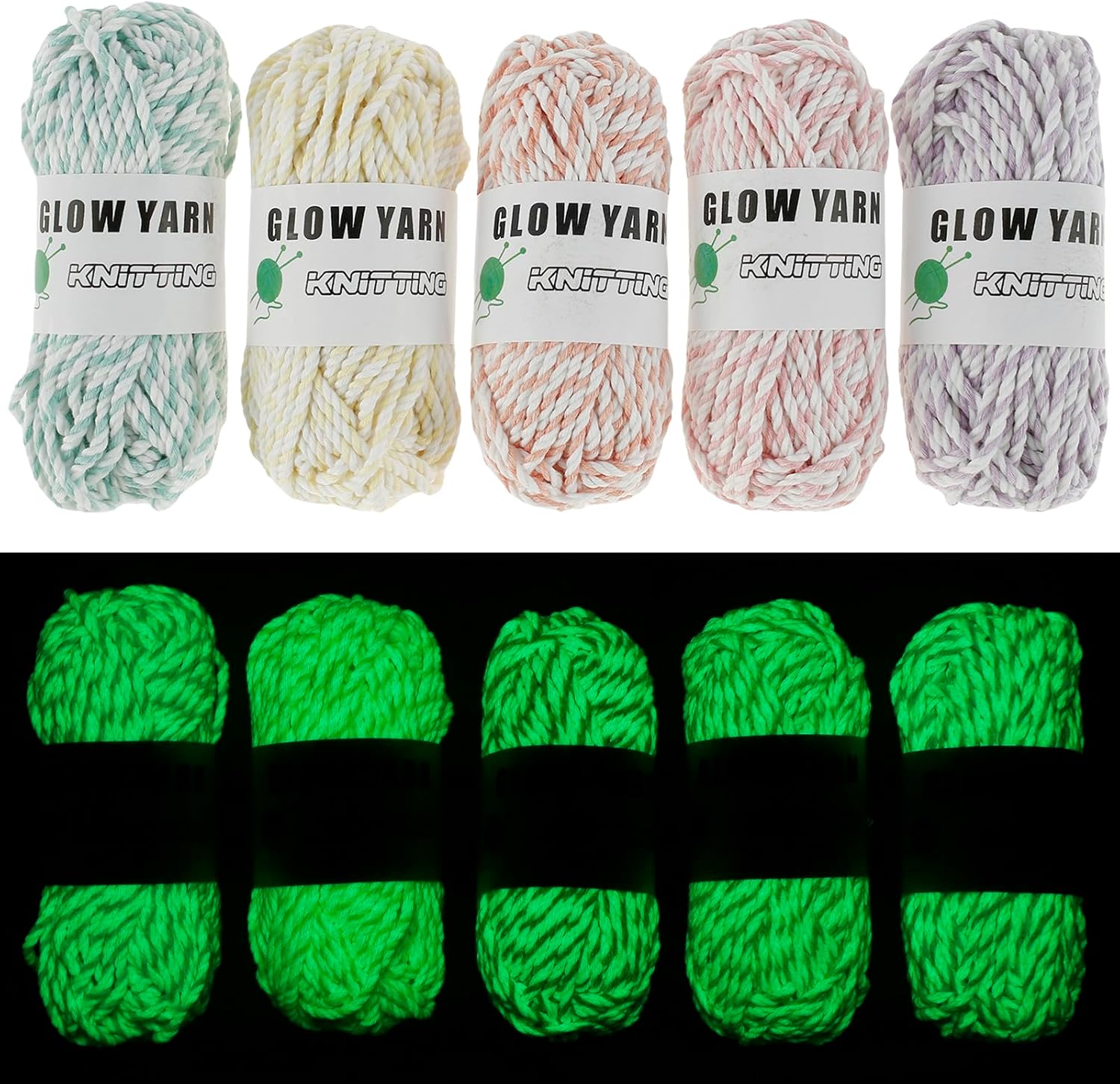 QSRTHFV 5 Rolls Glow in The Dark Yarn 54.7 Yard Luminous Yarn for ...