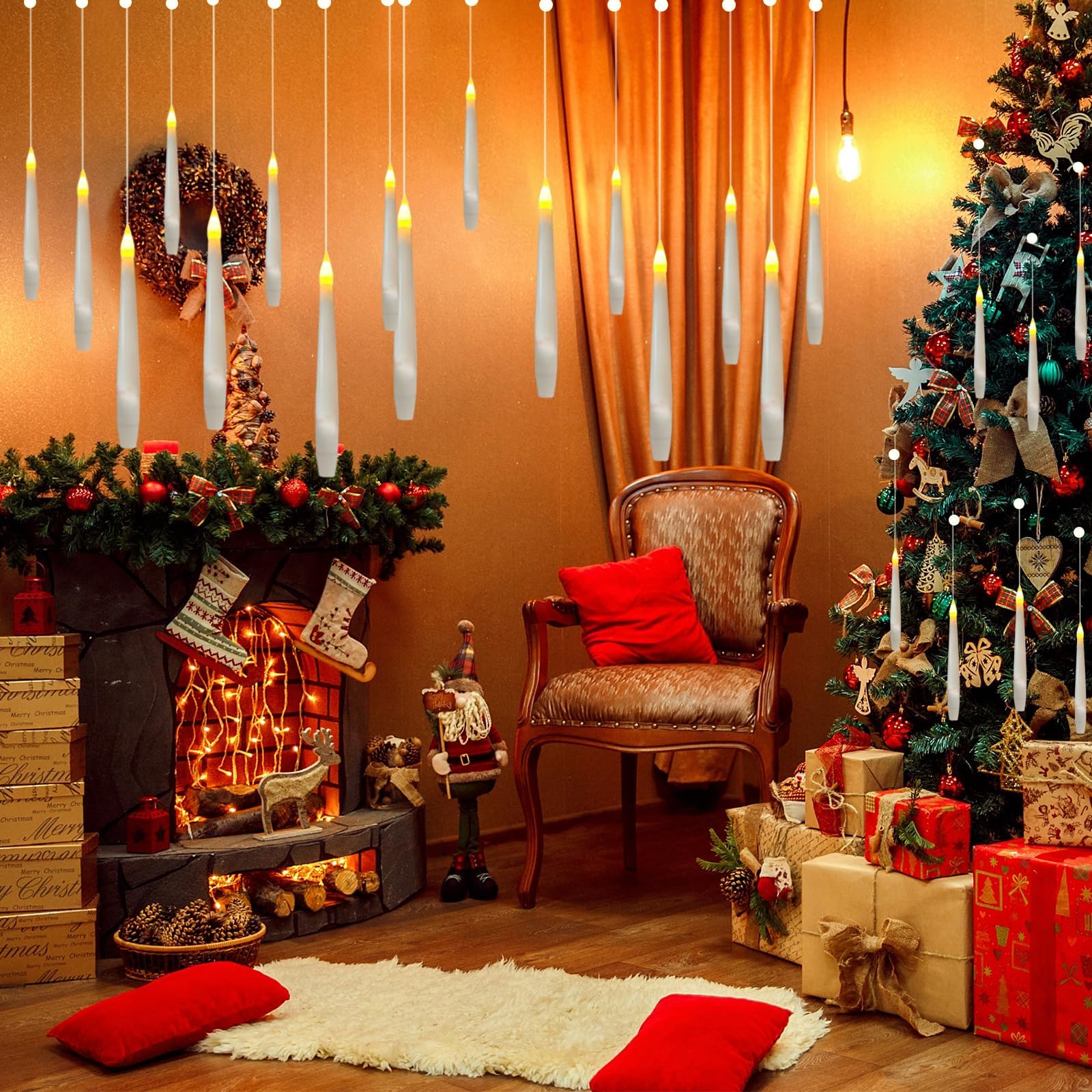 24 PACK Floating Candles with Wand, Hanging Magic Candle, Flashing Warm ...