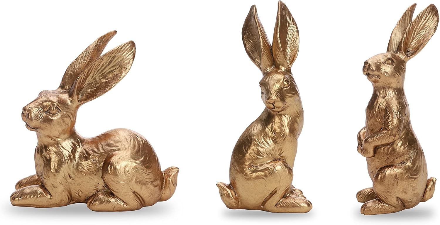 Amazon.com: DN DECONATION Resin Gold Bunny Decor Rabbit Figurines ...
