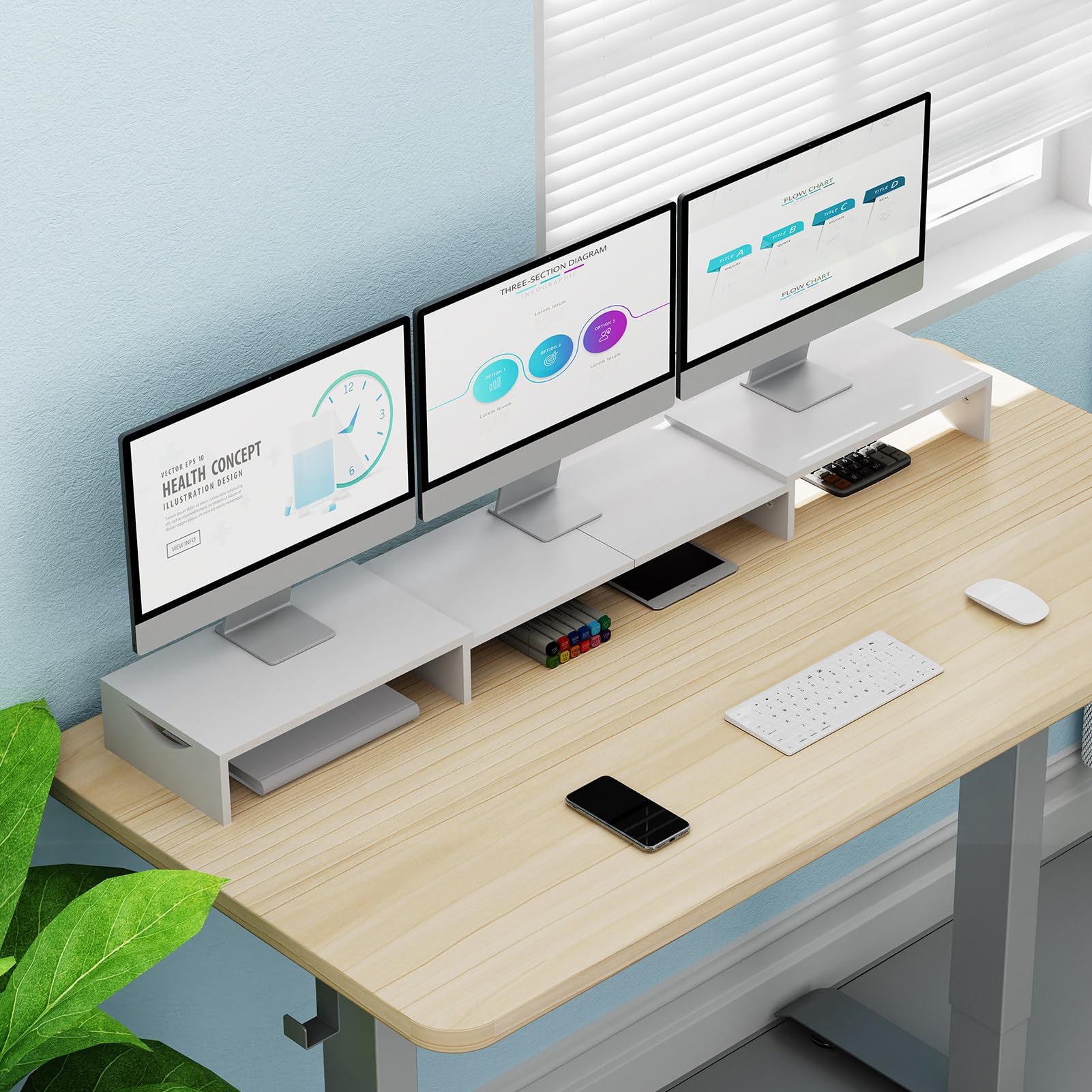 Ergofocus Triple Monitor Stand Riser, Extra Long Monitor Riser for 1~2 ...