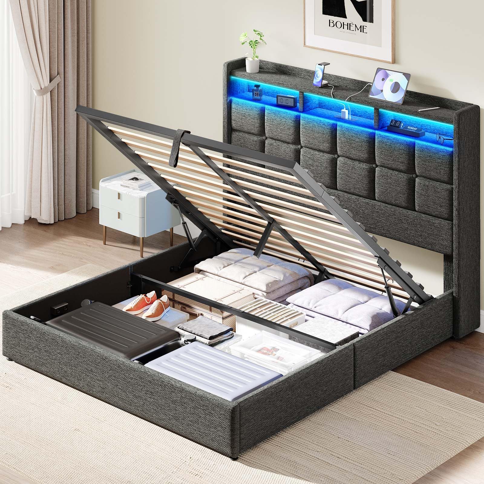 Amazon.com: Driftalia Lift Up Full Size Bed Frame with Storage ...