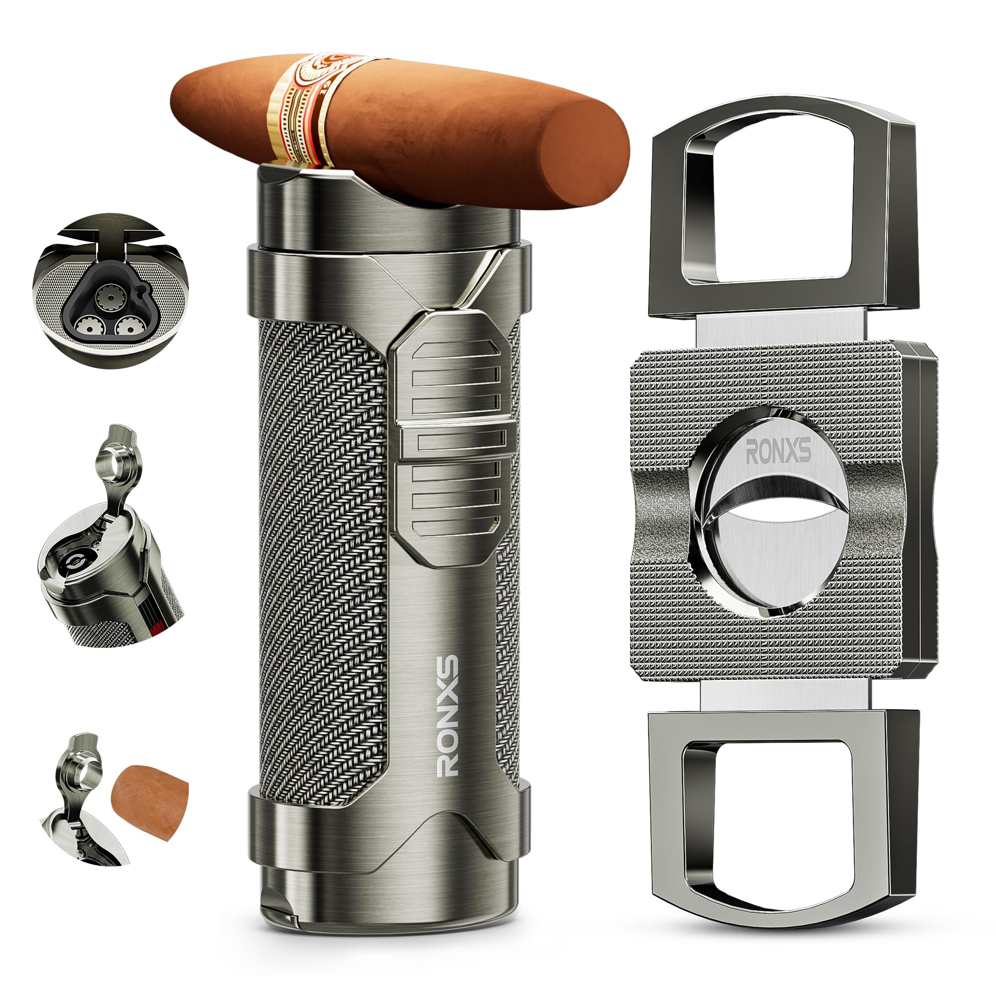 Amazon.com: RONXS Cigar Torch Lighter Set, Cigar Cutter, Windproof ...