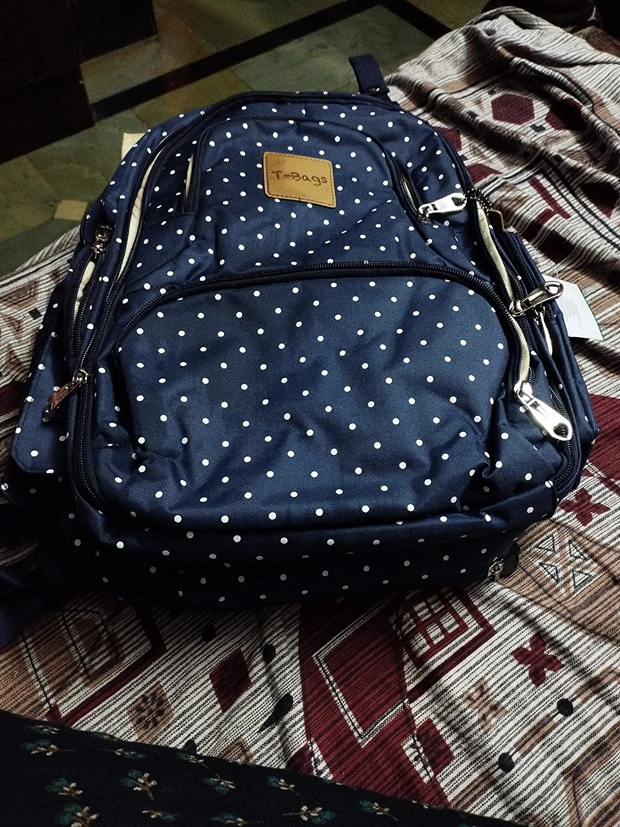 T-Bags Mommy and Baby Polka Dot Blue Backpack Diaper Bag with Changing ...