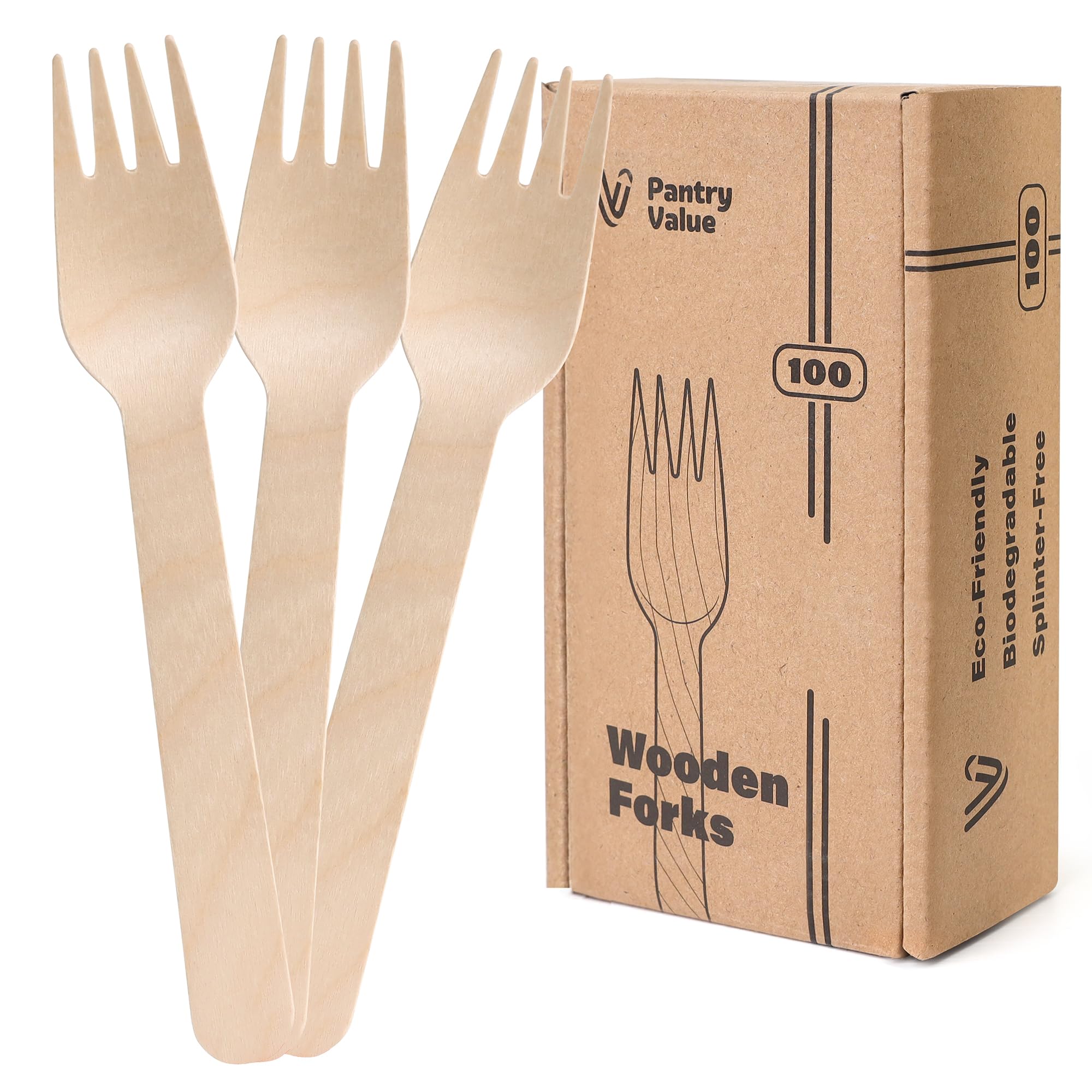 Amazon.com: Pantry Value [100 Count] Wooden Disposable Forks, Splinter ...