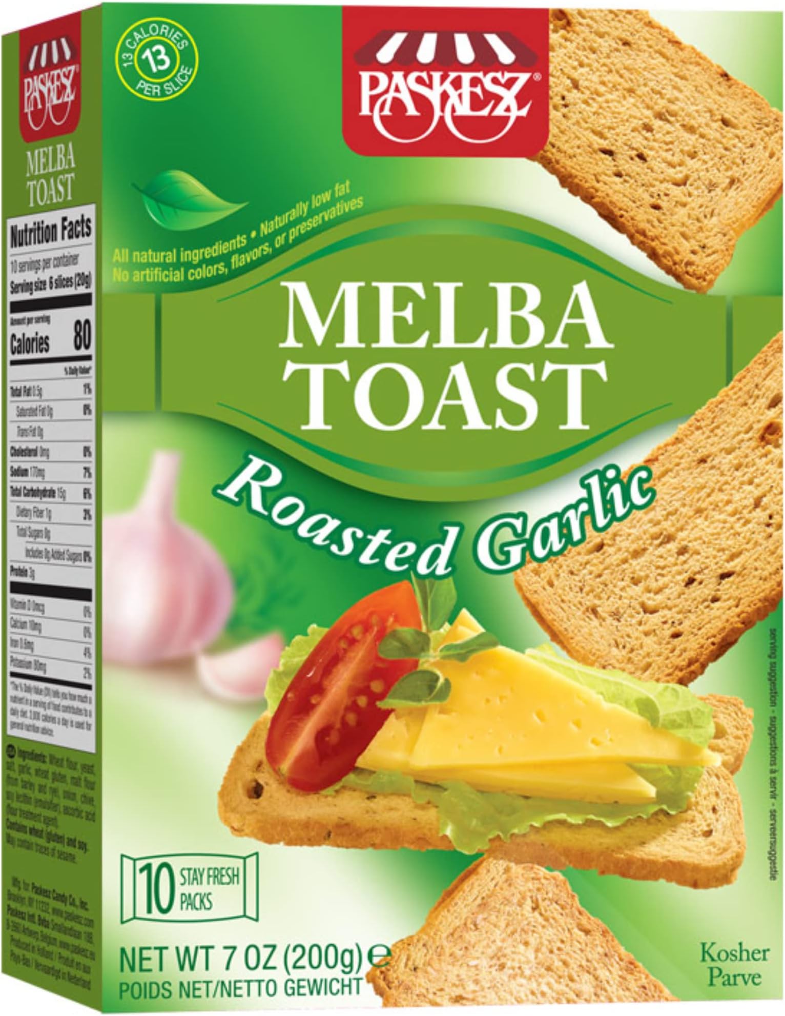 Amazon.com: Snacktery Roasted Garlic Melba Toast - Thin and Crispy ...