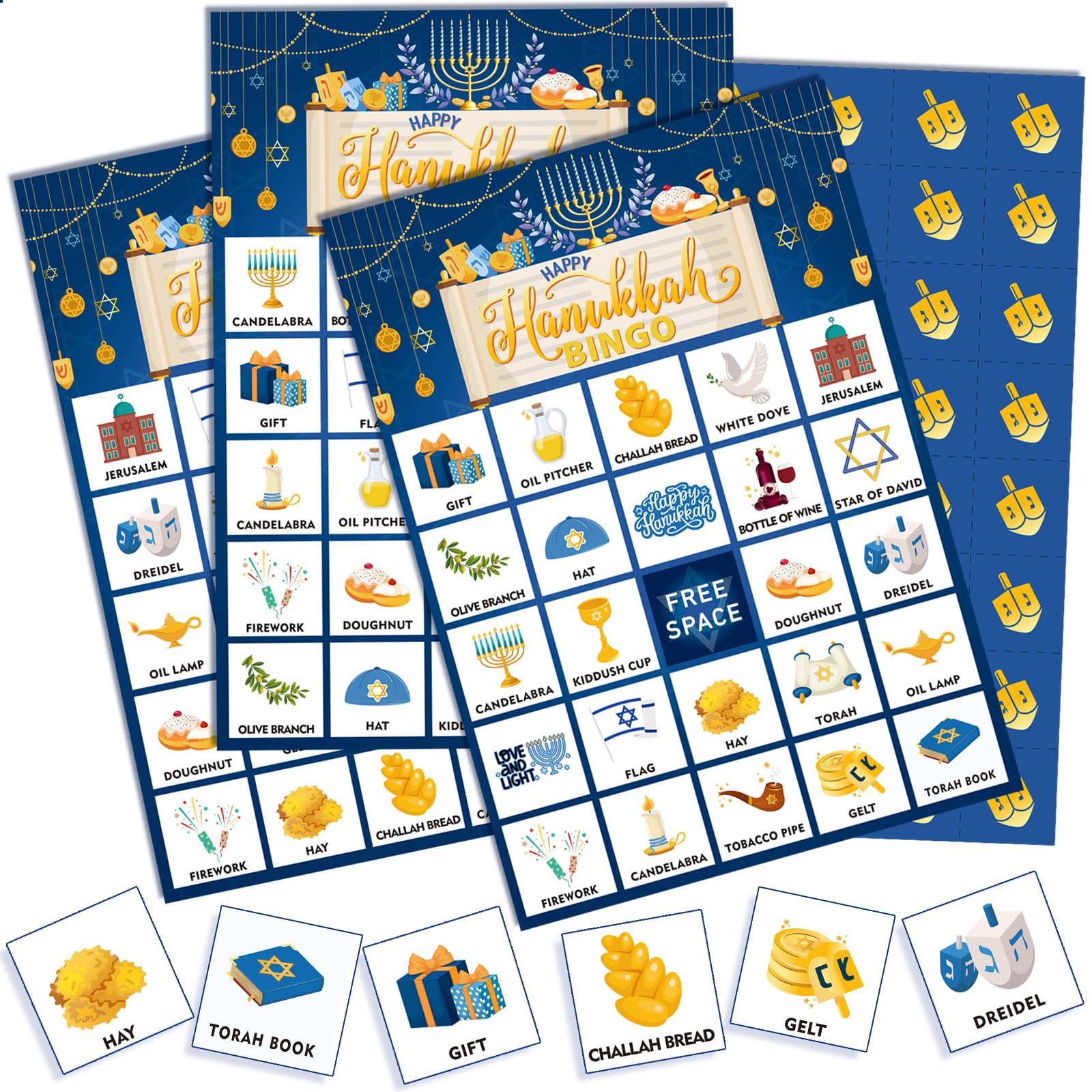 Amazon.com: Liliful 35 Pcs Hanukkah Bingo Games Menorah Bingo Card for ...
