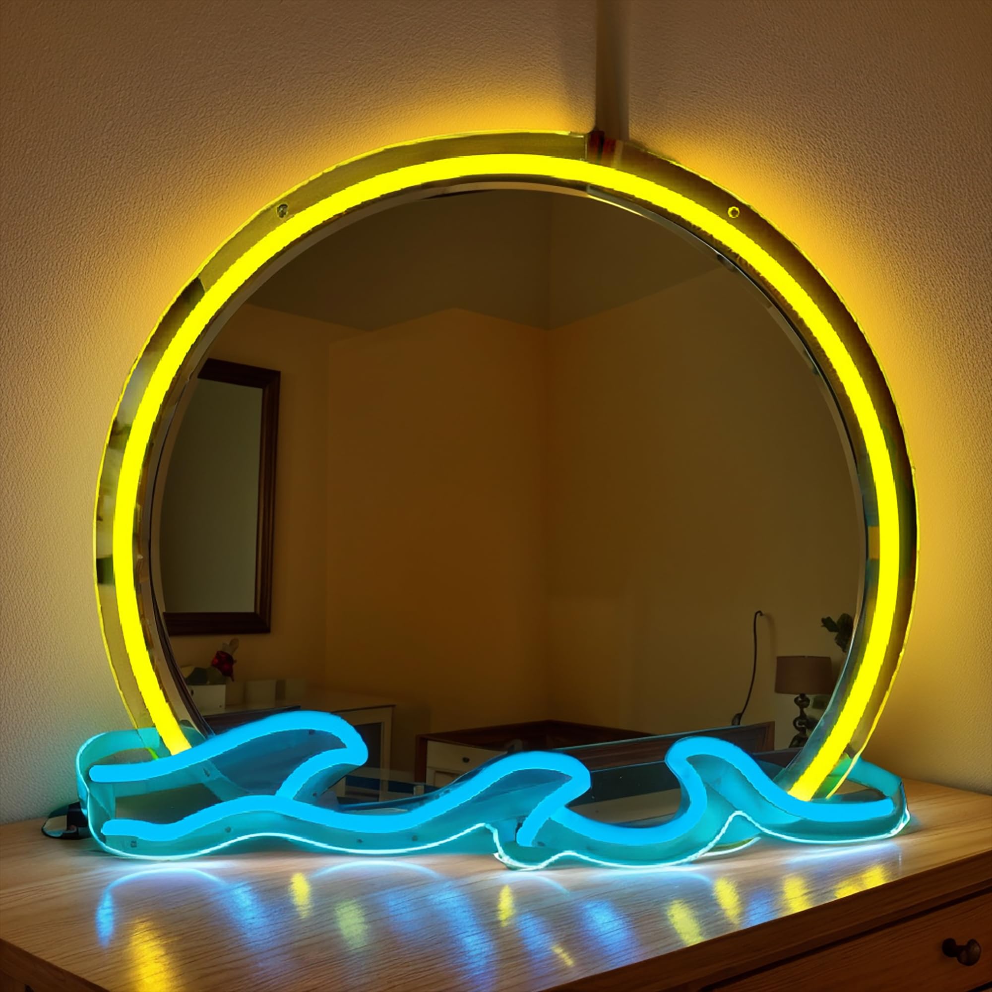 Sunset Mirror Neon Sign for Wall Decor,Neon Wave Sign,Dimmable LED Neon ...