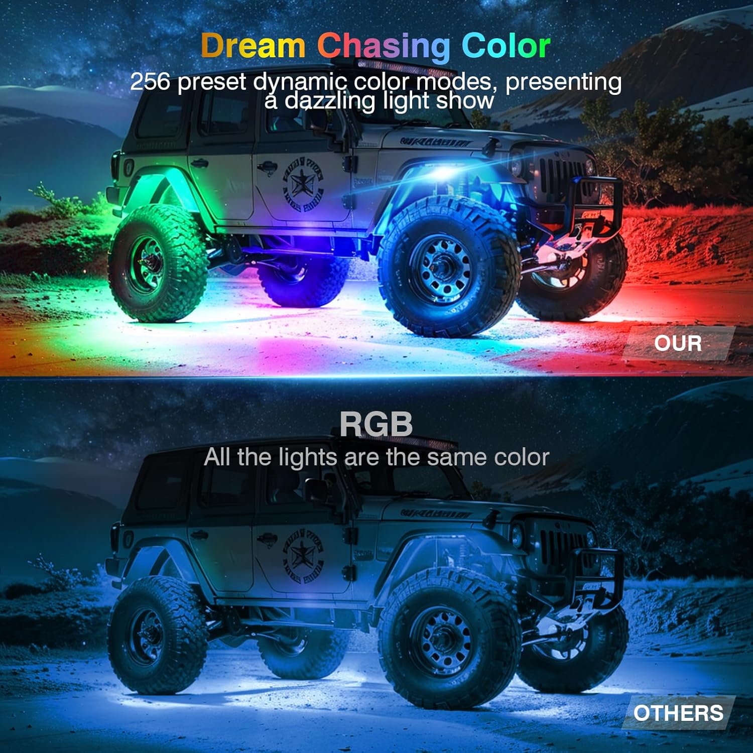 LD DARKEAGLE Chasing Dreamcolor RGB+IC LED Rock Lights con APPRF Remote ...