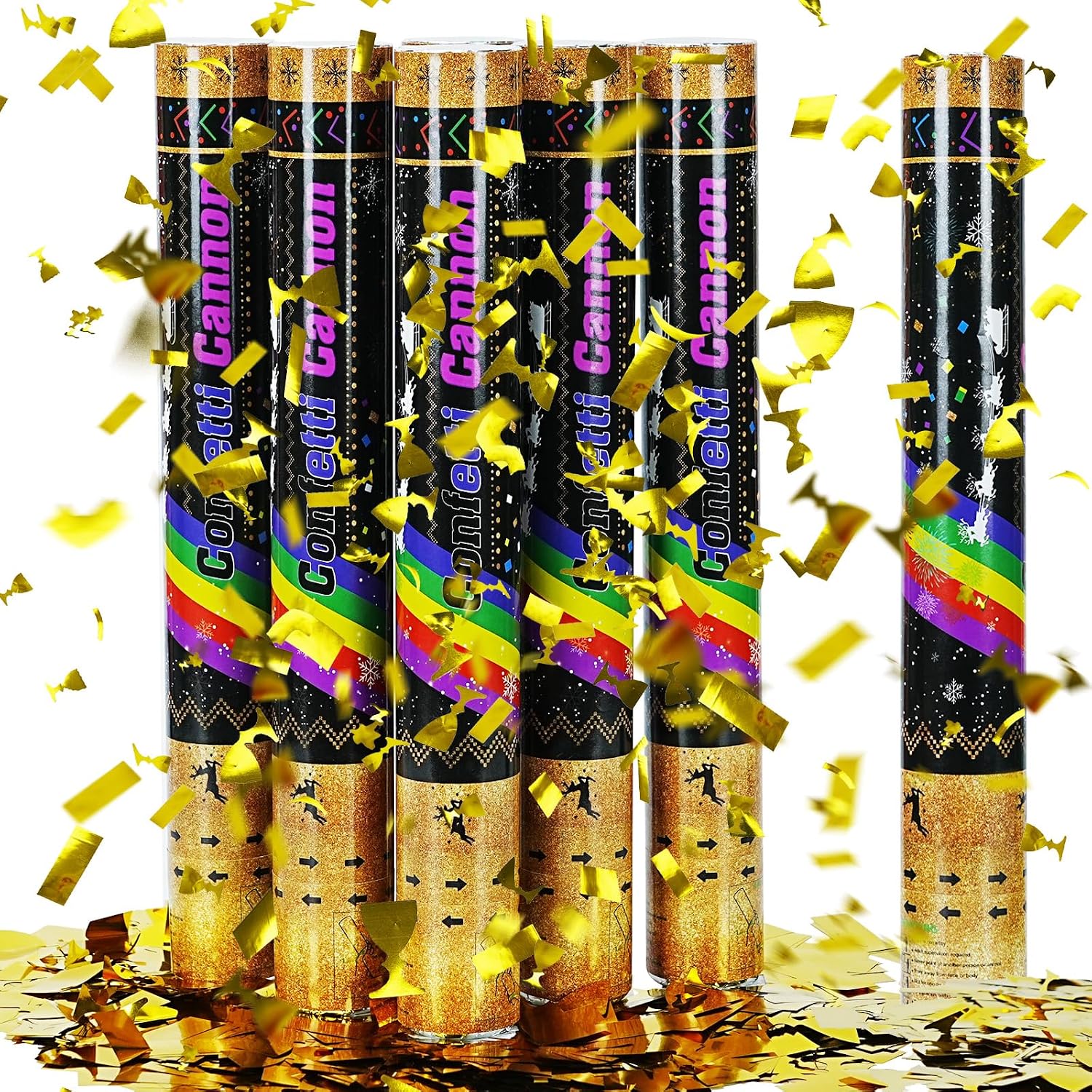 Amazon.com: 16 Inch [6 Pack] Golden Confetti Cannon Party Poppers Party ...