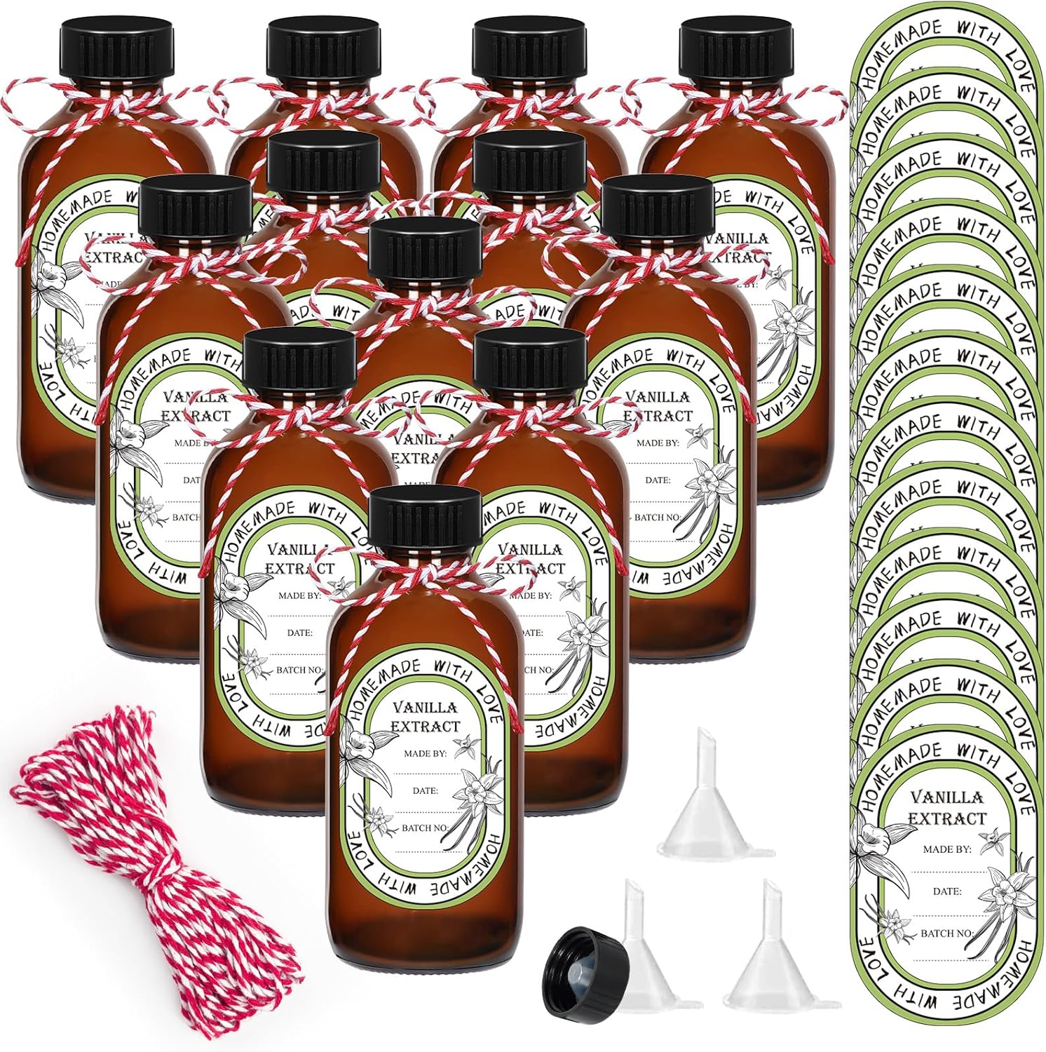 Amazon.com: 12 Pack 8 oz Vanilla Extract Bottles with Black Poly Cone ...