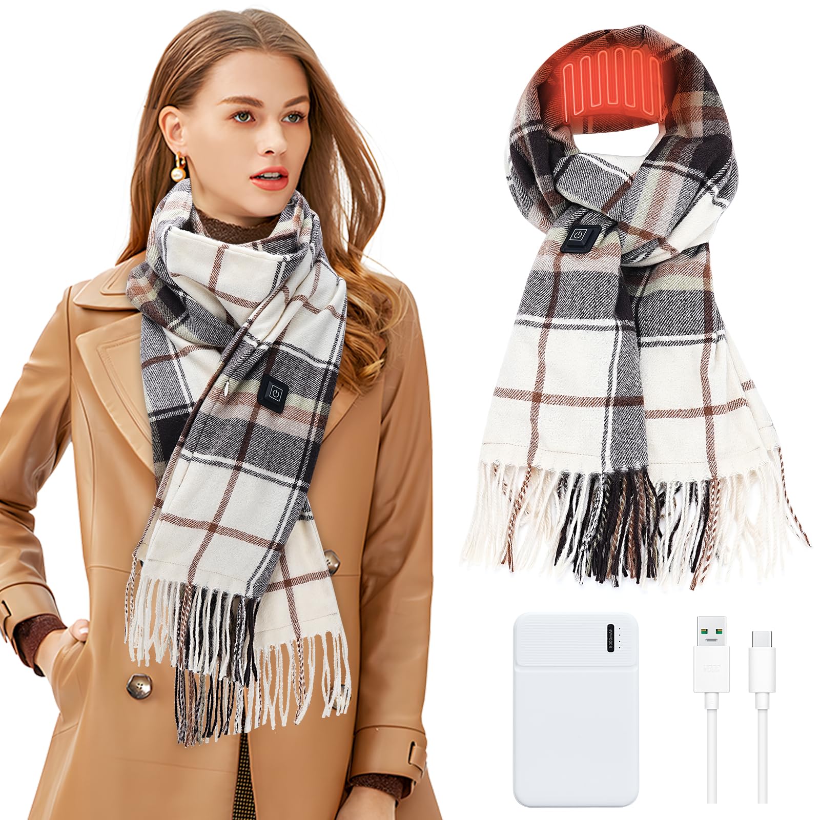 QUUREN Heated Scarf for Women Rechargeable Electric Heating Scarf with ...