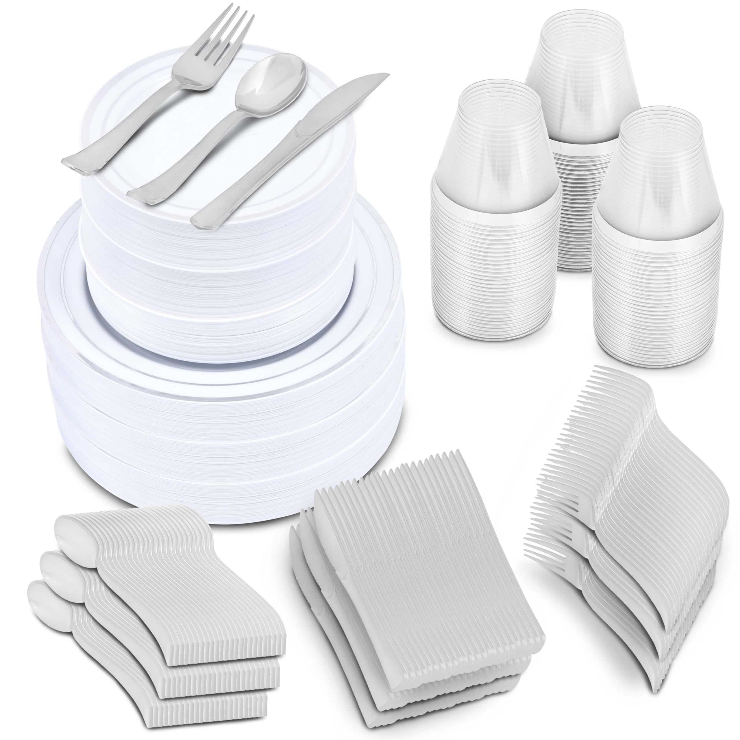 Amazon.com: Crystal Ridge Tableware 600-Piece Premium Plastic Plates ...