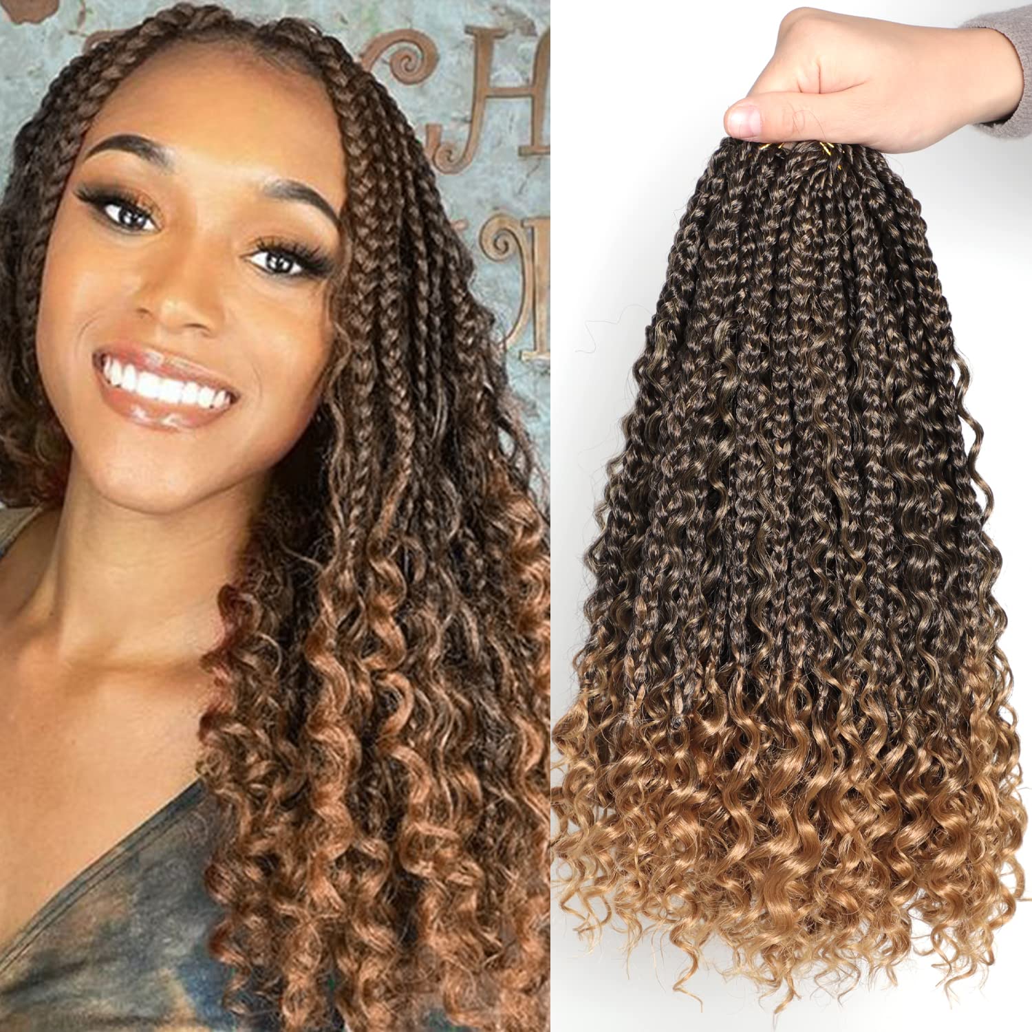 Snapklik.com : Bohomian Box Braids Crochet Hair 12 Inch 7 Packs Curly ...