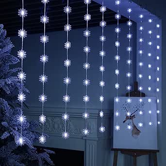 BLOOMWIN 2-in-1 Christmas Fairy Curtain Lights with Snowflake Pendants ...