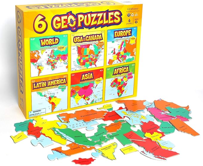 Amazon.com: GeoToys GeoPuzzle, Country-Shaped Jigsaw Puzzles Set of 6 ...