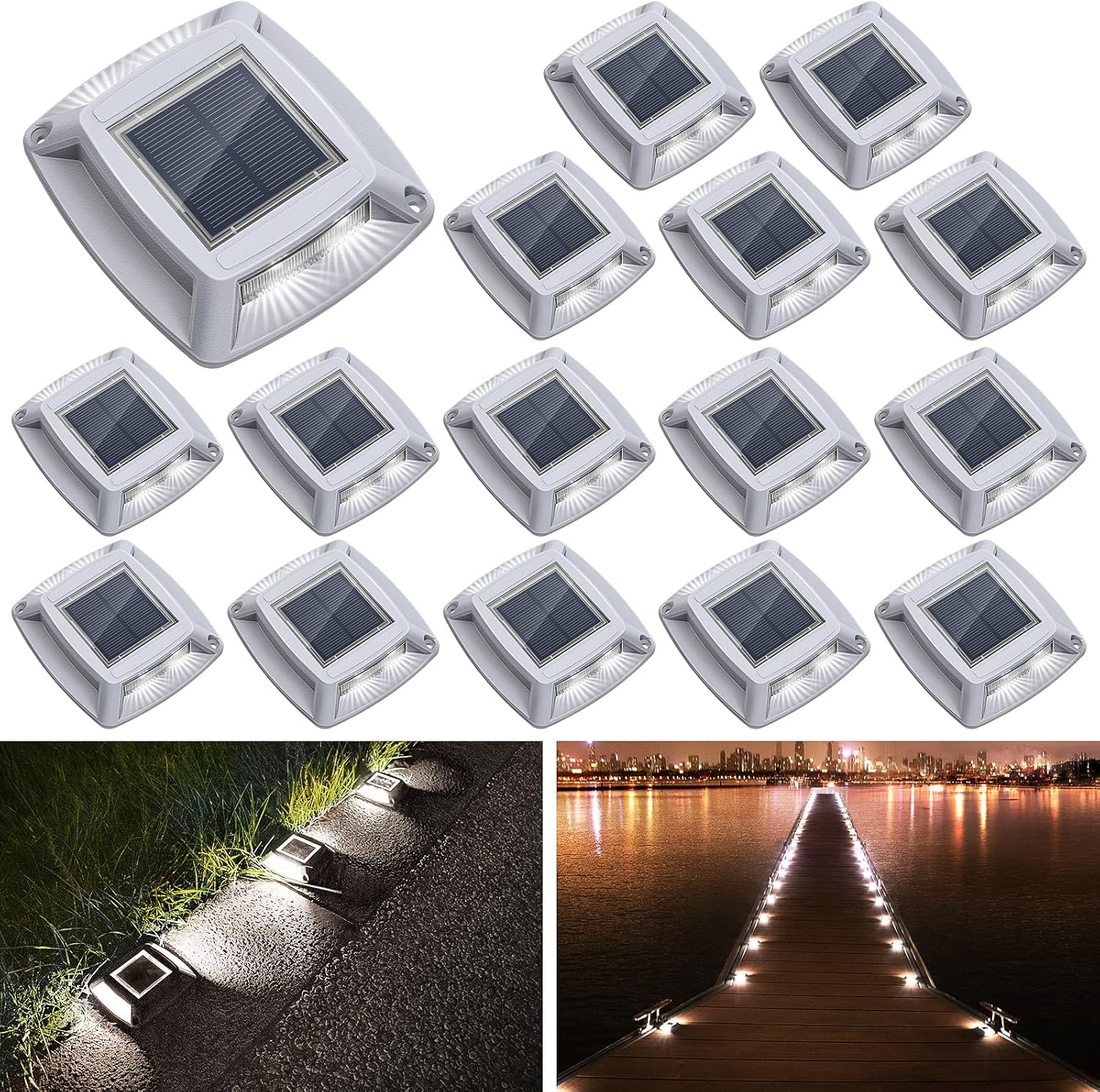 Solar Driveway Lights 16 Pack, Solar Powered IP68 Waterproof Dock ...