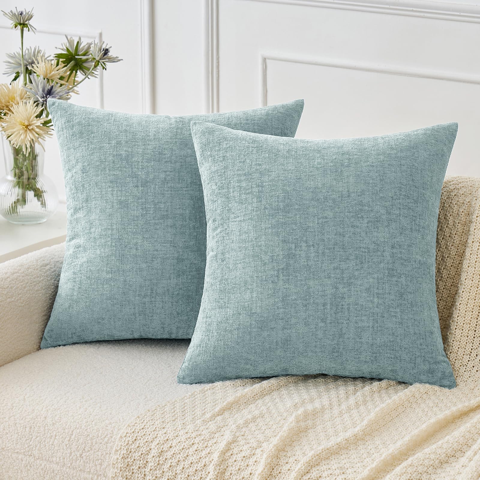 Amazon.com: MIULEE Pack of 2 Light Blue Throw Pillow Covers 18x18 Inch ...