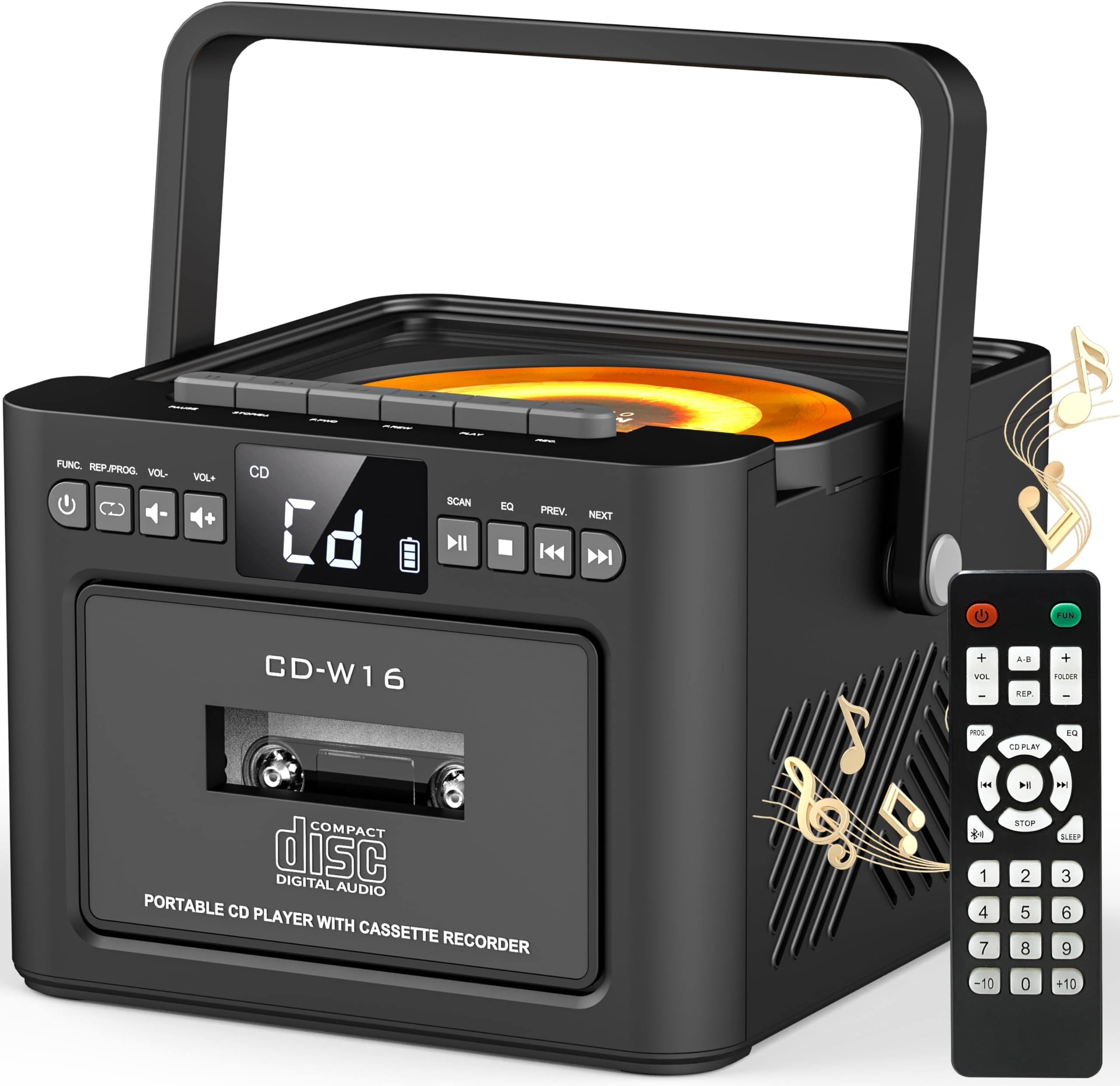 Greadio CD Player Portable, Boombox with CD Cassette Player, 5000mAh ...