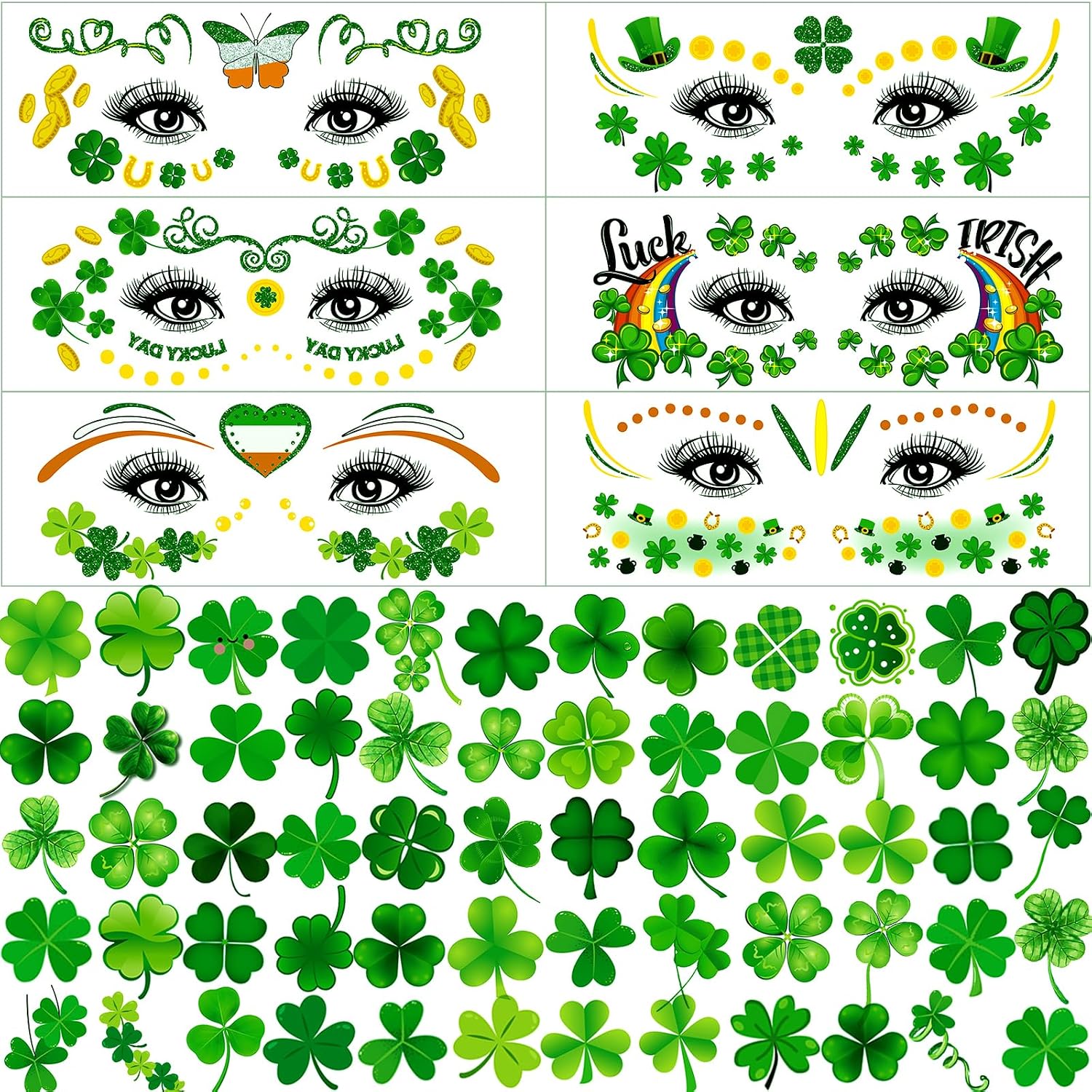 Amazon.com : Hotoyannia 120+ PCS Glitter St Patrick's Day Face Tattoos ...