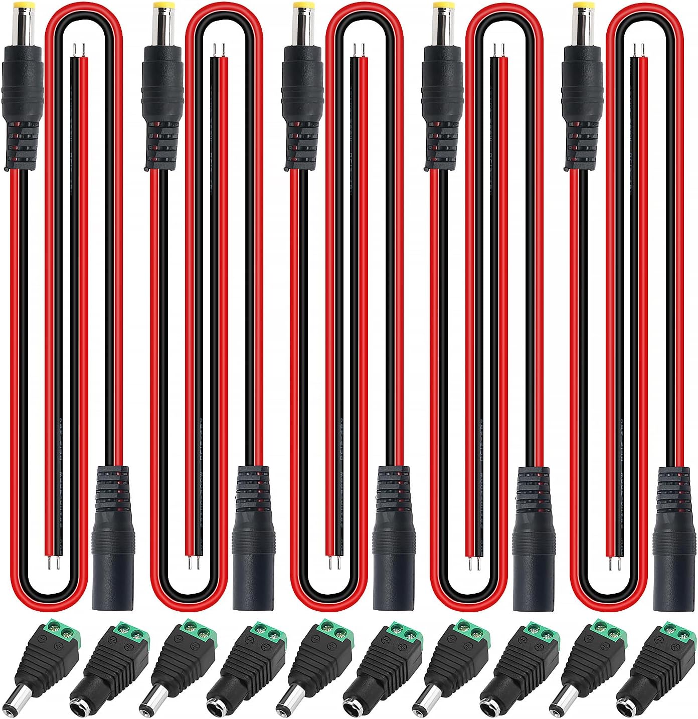 YIXISI 10 Paar DC Stecker und Buchse Power Pigtail Adapter Set, 5.5 x 2 ...