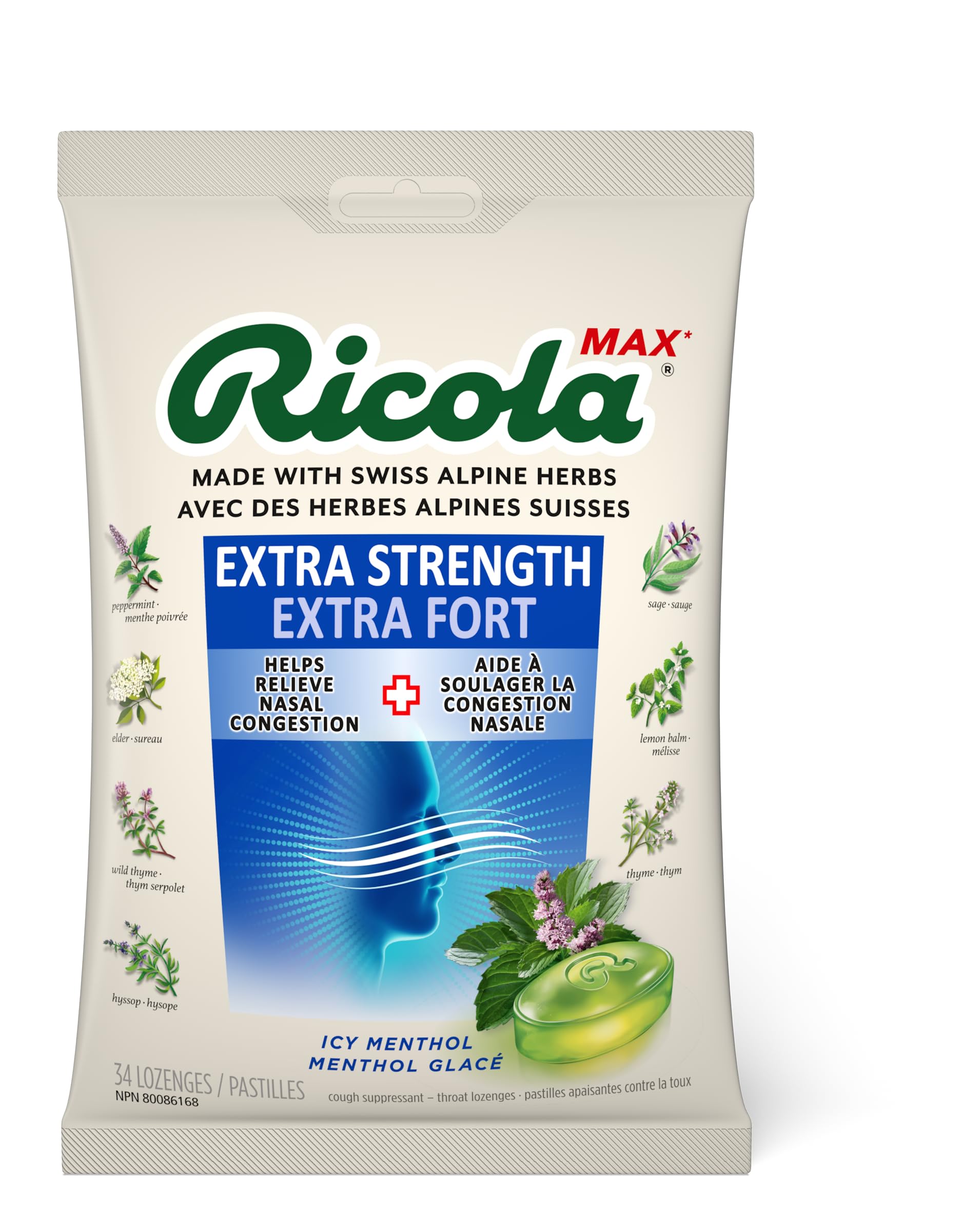 Ricola Max Extra Strength Icy Menthol Cough Suppressant Throat Drops ...