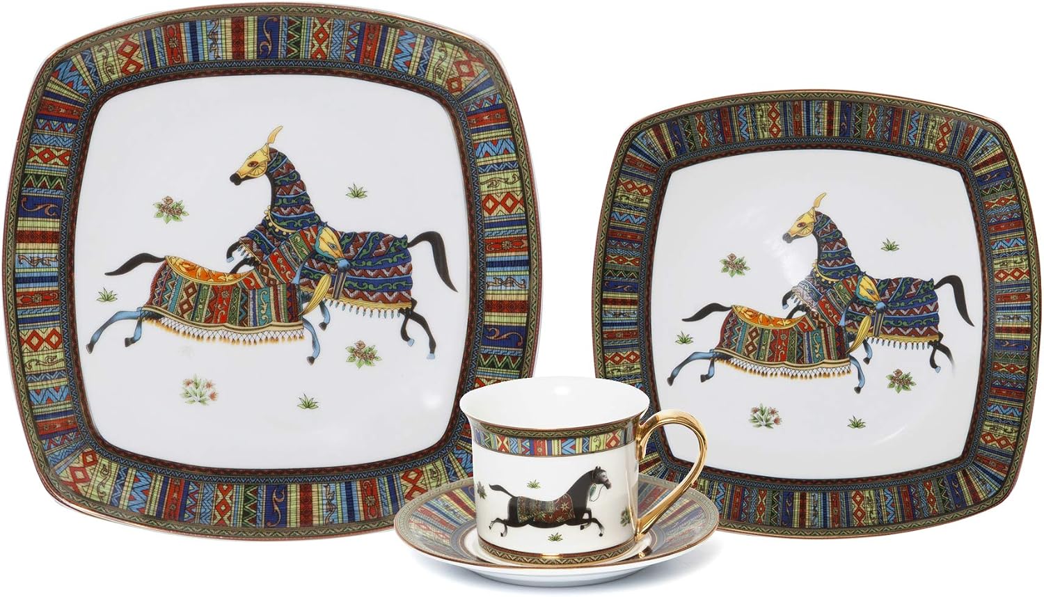 Amazon.com | EURO Porcelain 75-pc. Horse Cheval Large Dinner and Sushi ...