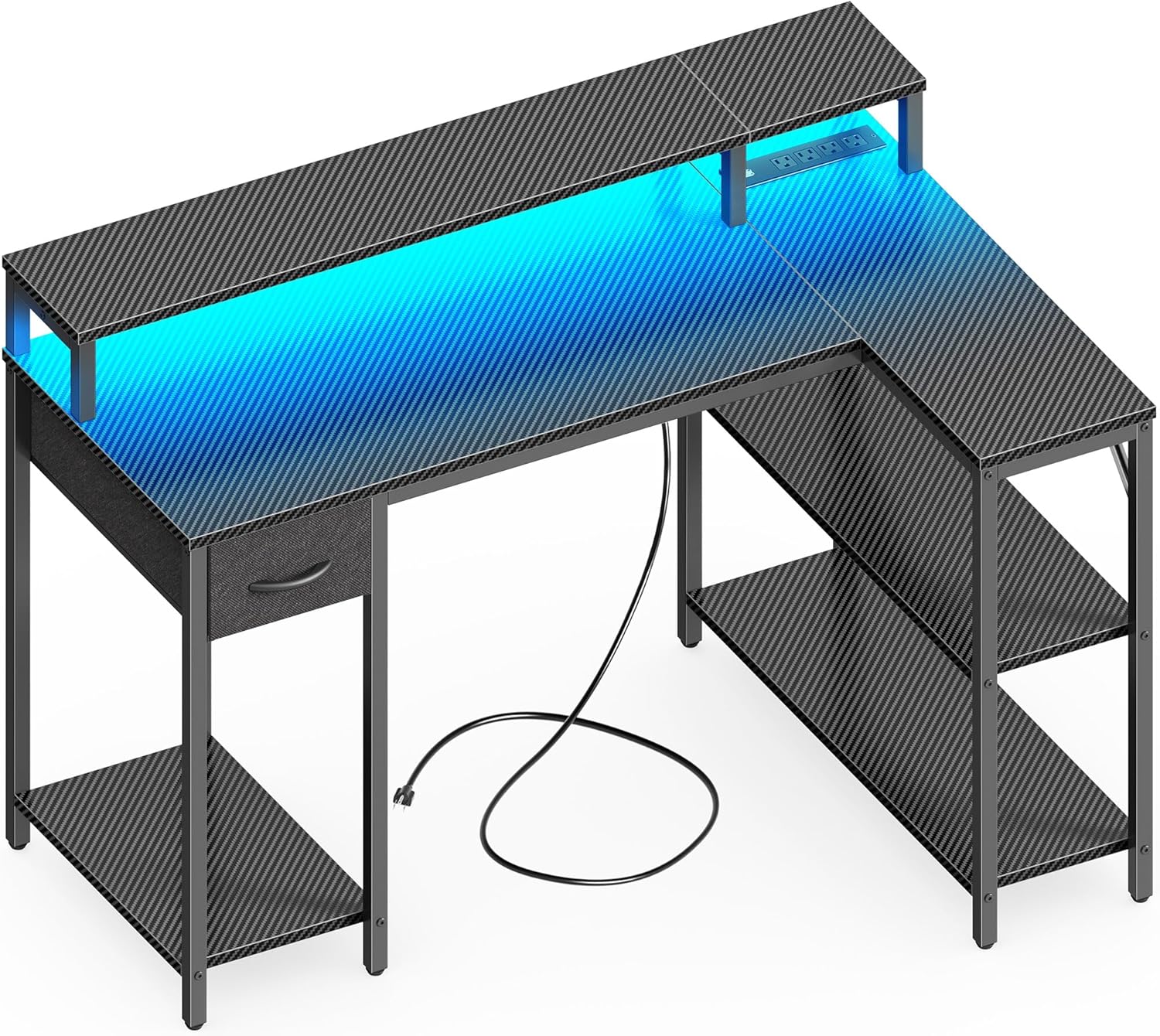 Amazon.com: SUPERJARE L Shaped Gaming Desk with LED Lights & Power ...